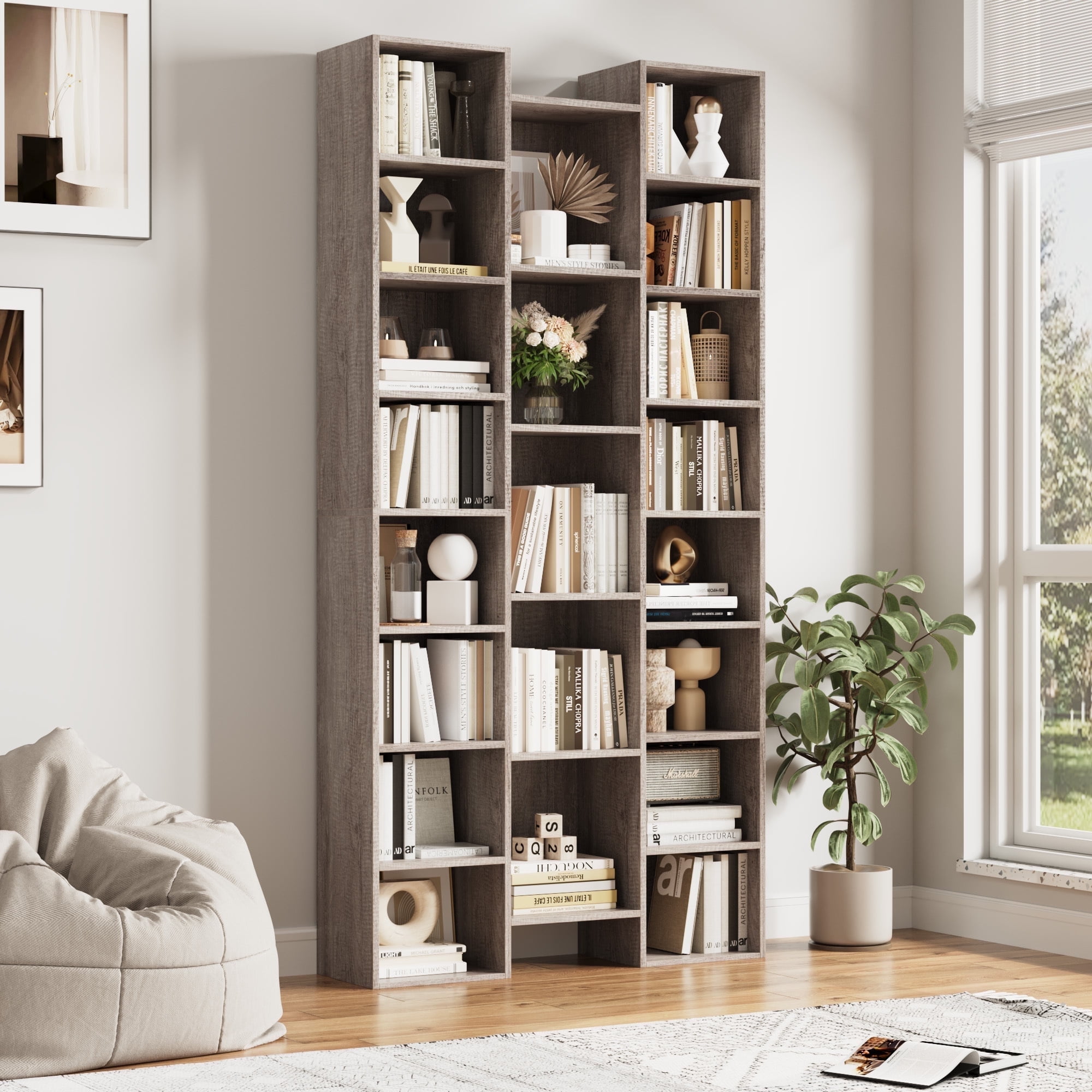 Gymax Wood 3-Tier Bookcase 6 Cube Bookshelf w/ Door Wheels Gymax Wood 3-Tier Bookcase 6 Cube Bookshelf w/ Door Wheels