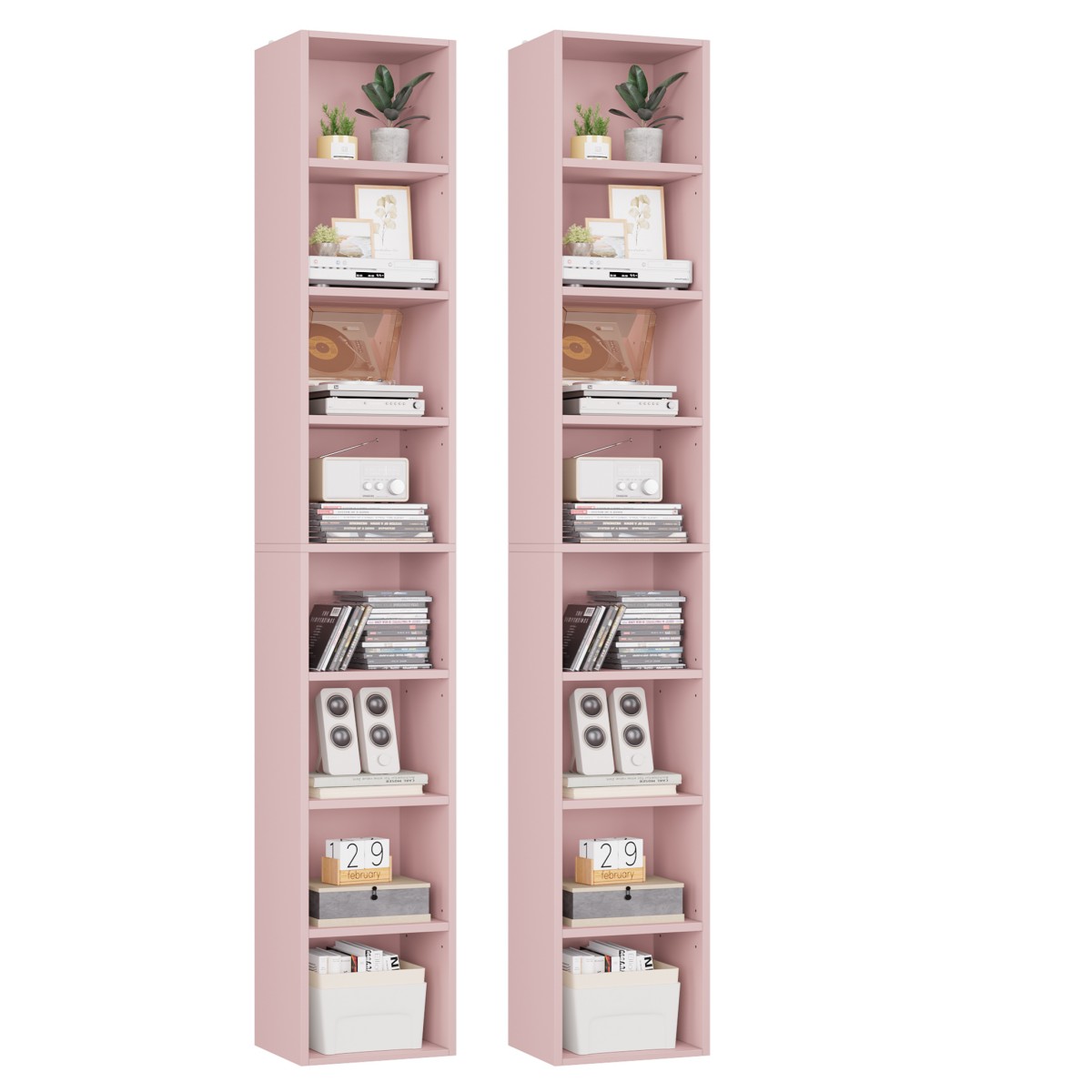 Homfa 2PCs 8-Tier Tall Multimedia Shelf, Adjustable Bookshelf/Bookcase ...