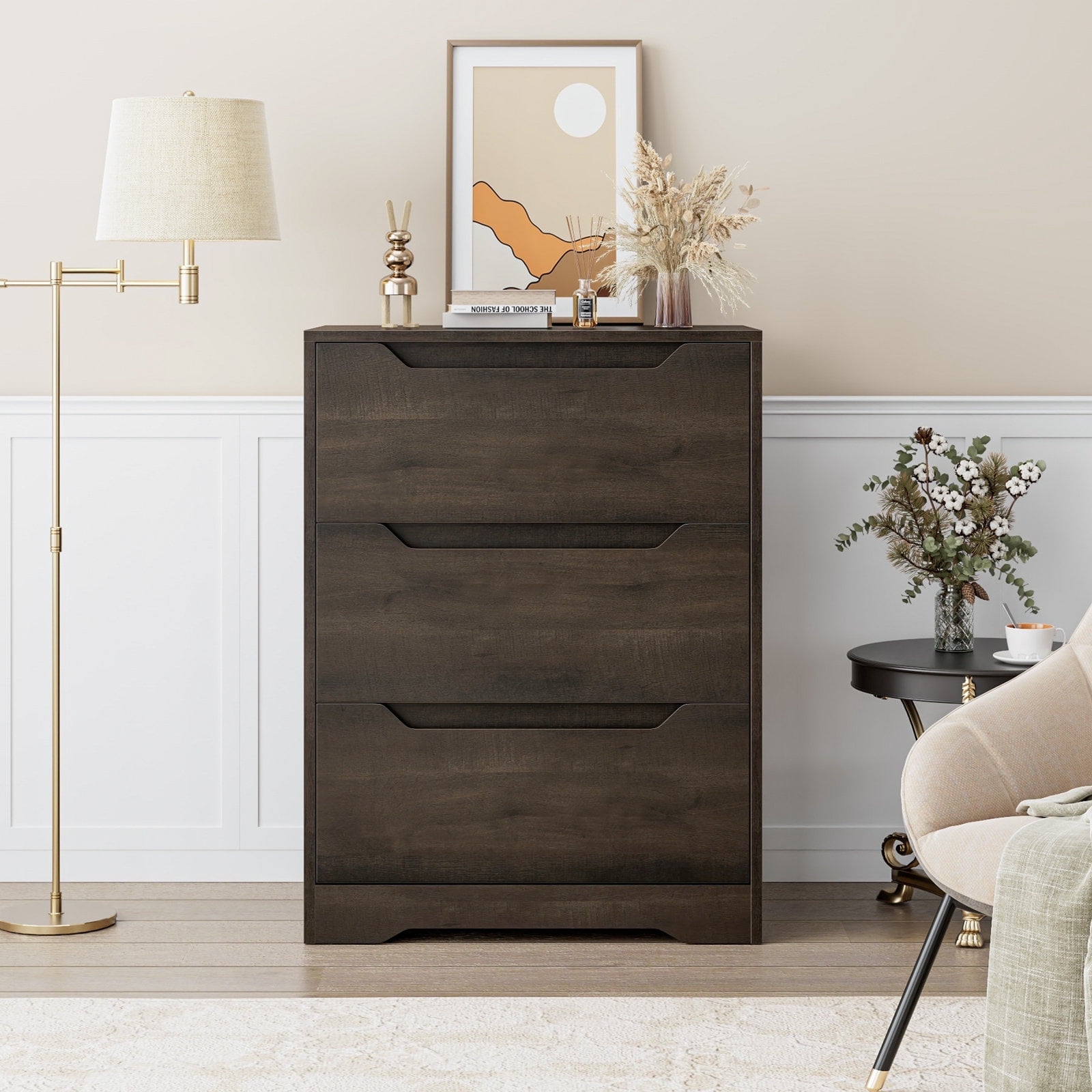 Homfa Modern Nightstand 3-Drawer Dresser, Wooden Small Side Table ...