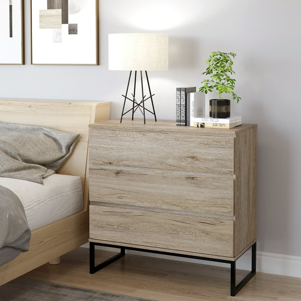 Homfa 3 Drawer Dresser for Bedroom, Wood Nightstand Storage Chest with ...