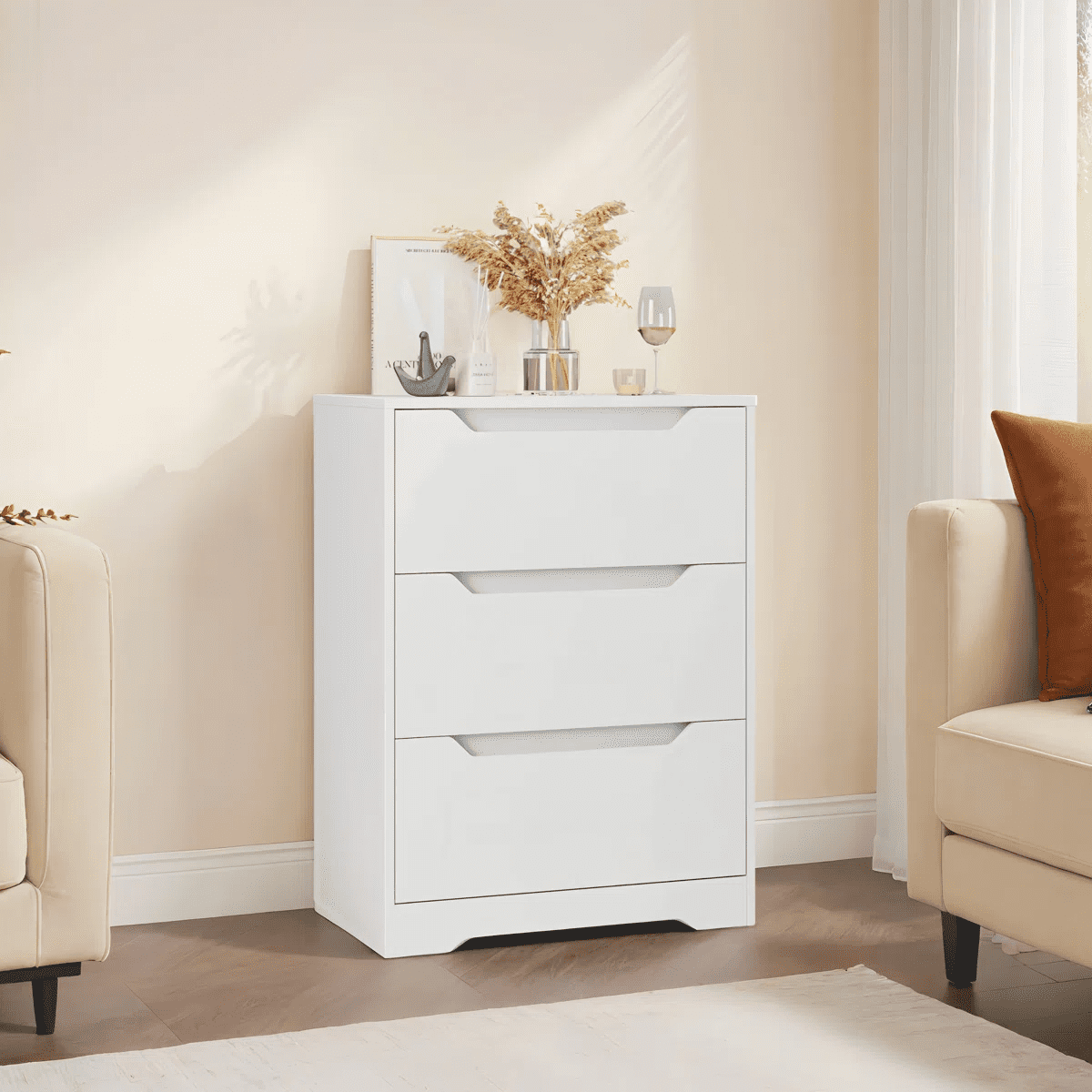 Homfa Bedroom Furniture: 3-Drawer Dresser, 23.6'' W Tall Nightstand ...
