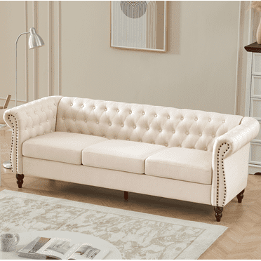 Maklaine 19.5" Mid-Century Leather Fitted Back Sofa in Brown - Walmart.com