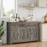 Homfa 4-Doors 2-Drawers Farmhouse Buffet Cabinet with Storage, Wood Sideboard with Adjustable ...
