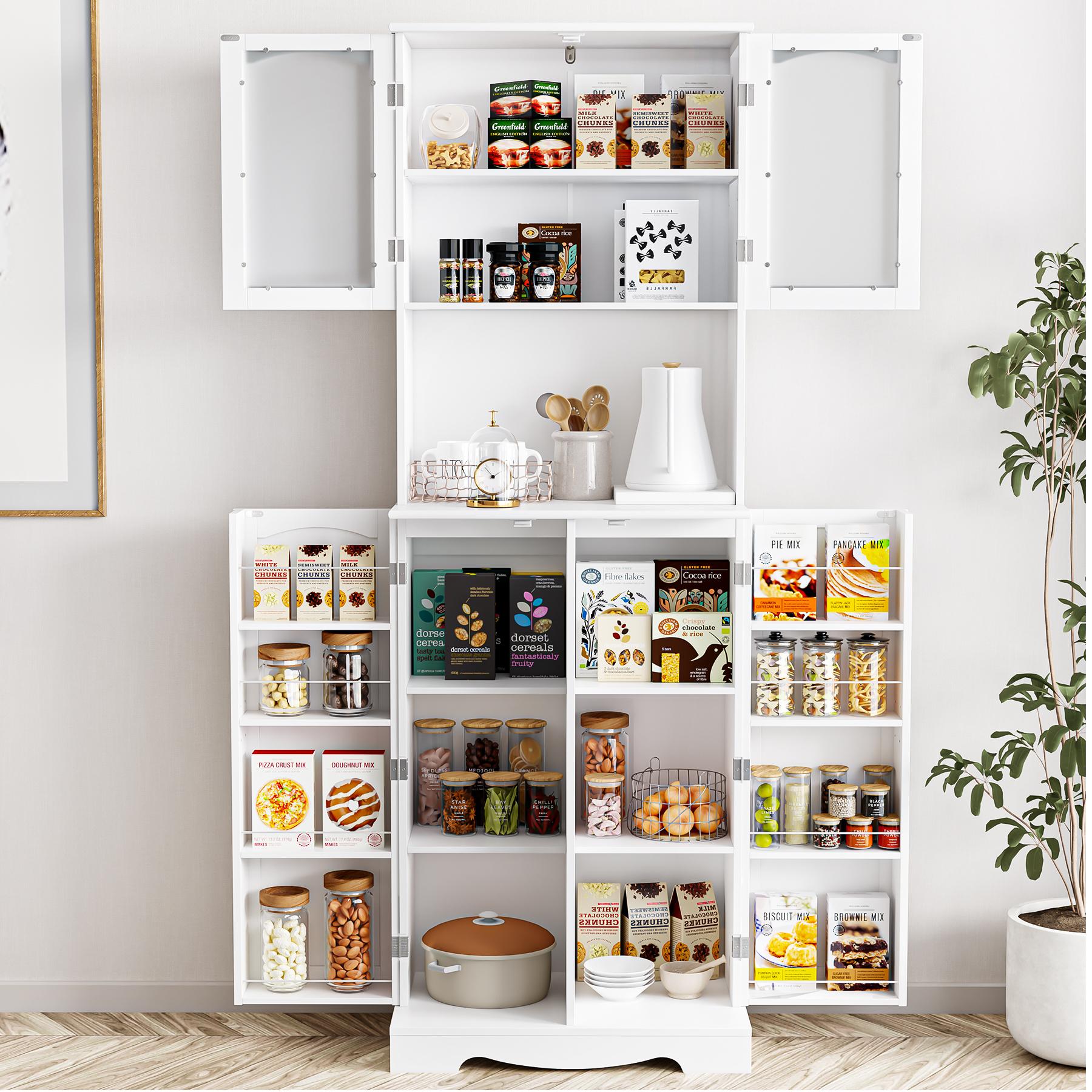 HOMEFORT 41" Kitchen Pantry, Farmhouse Pantry Cabinet, Storage Cabinet ...