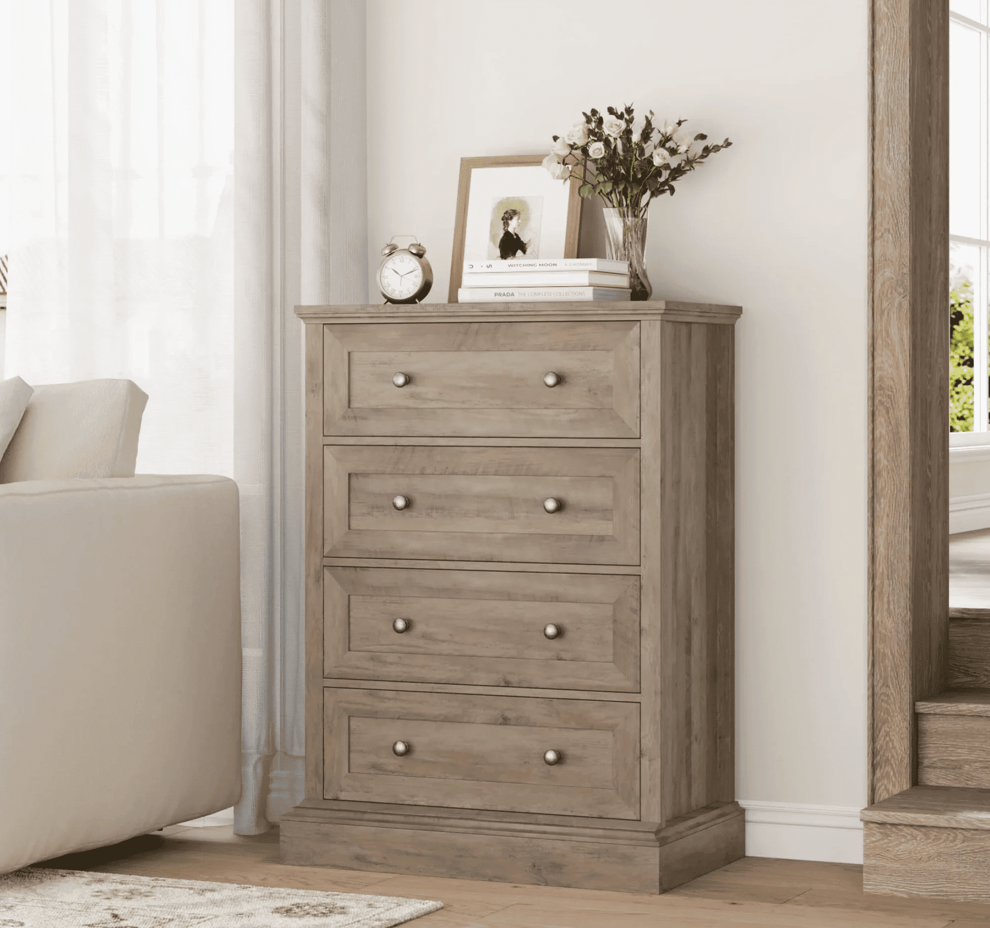 Homfa 4 Drawer Dresser, Gray, Wood Furniture for Bedroom, Office ...