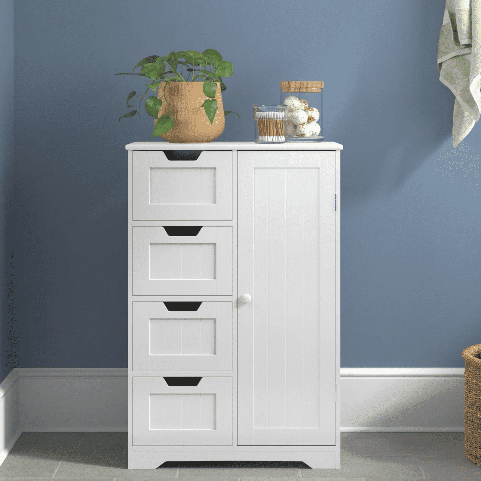 Homfa Modern Free-Standing 4 Drawer Bathroom Cabinet, Linen Wooden ...