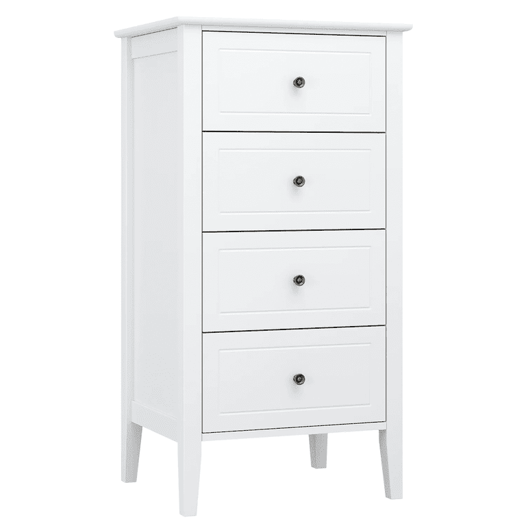 Homfa 4 Drawer White Dresser for Bedroom Wood Nightstand Chest of Drawer with Tall Legs
