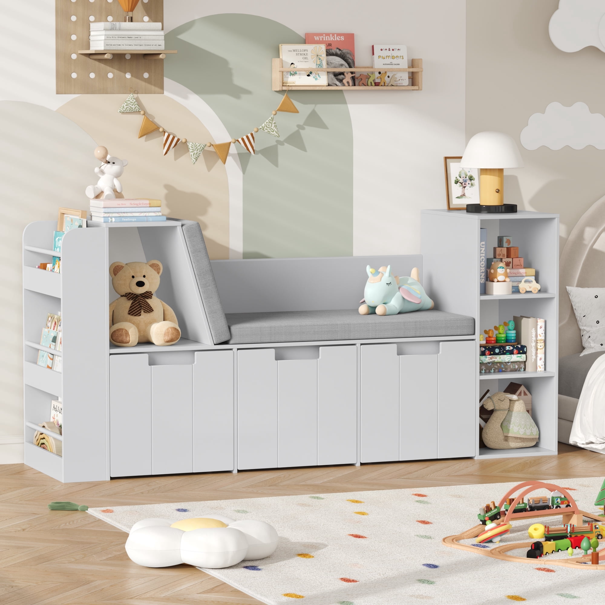 Homfa 4-in-1 Kids Toy Storage Cabinet, Bookshelf with 3 Drawers, Sturdy ...