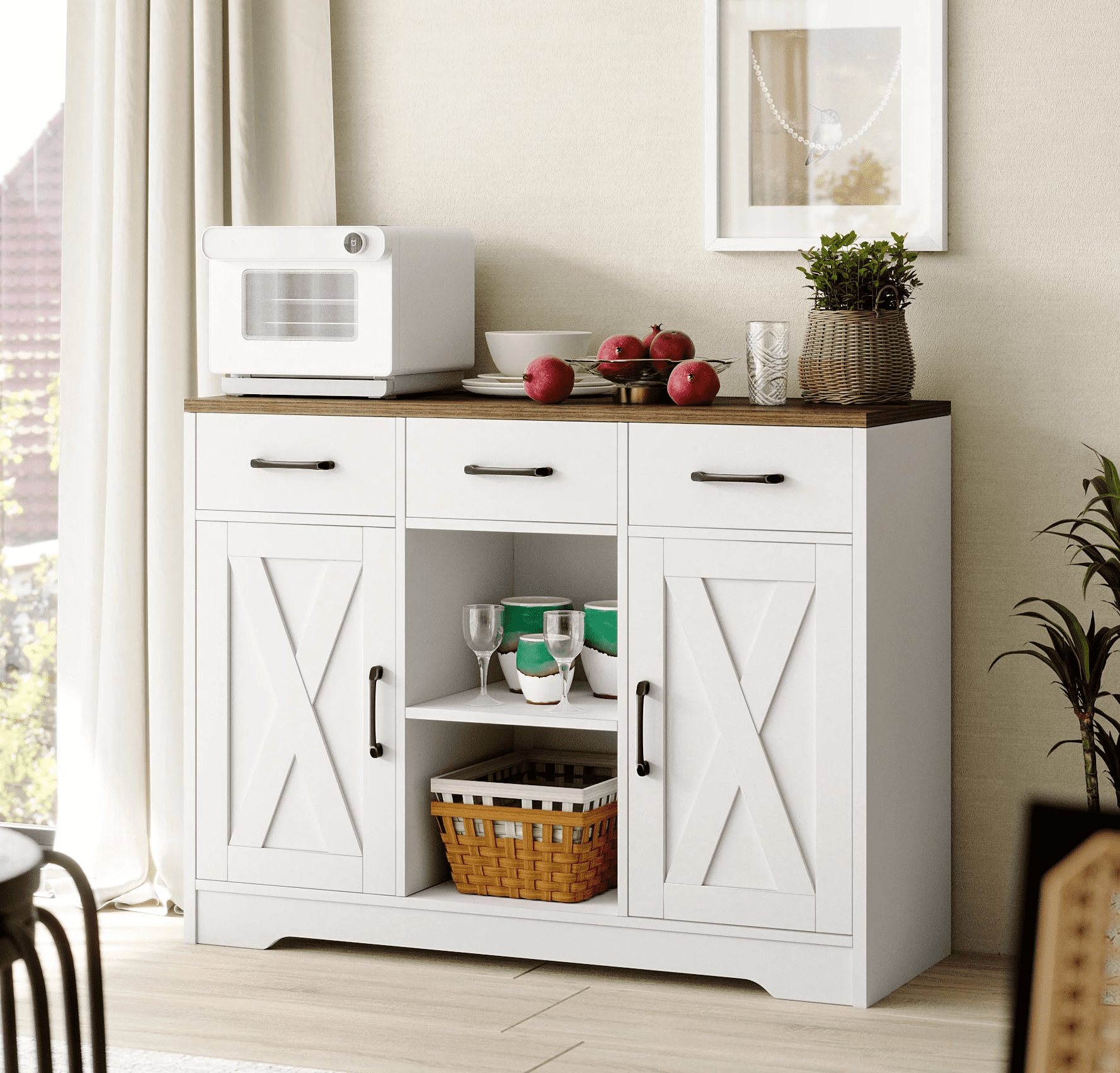 Homfa 41.7'' Dining Server, Wooden Kitchen Buffet, 3 Drawers, 2-Tier ...