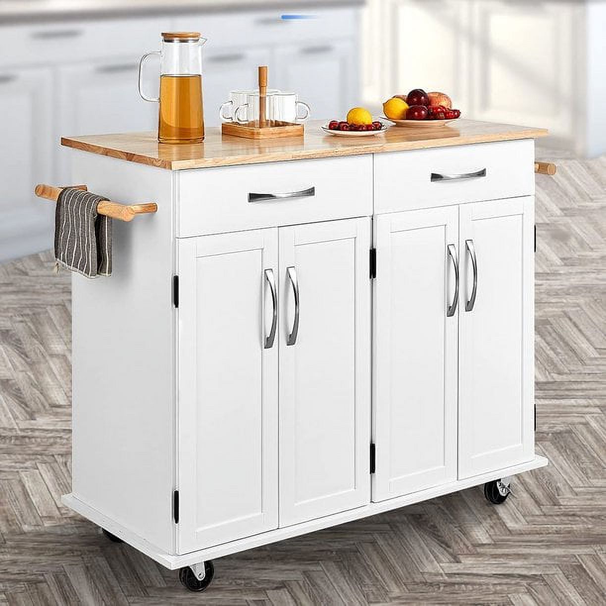 Kitchen Island Cart with Spacious Tabletop and 4 Locking Wheels, 52.8 ...