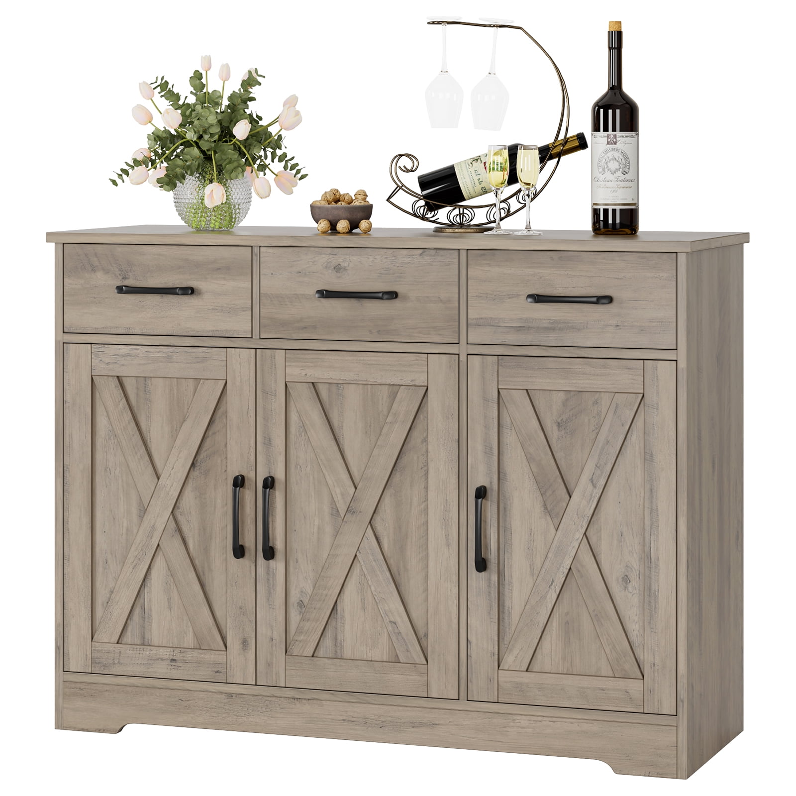 Homfa 42.5‘’ Kitchen Buffet Sideboard Cabinet, 3 Drawers Farmhouse Barn ...