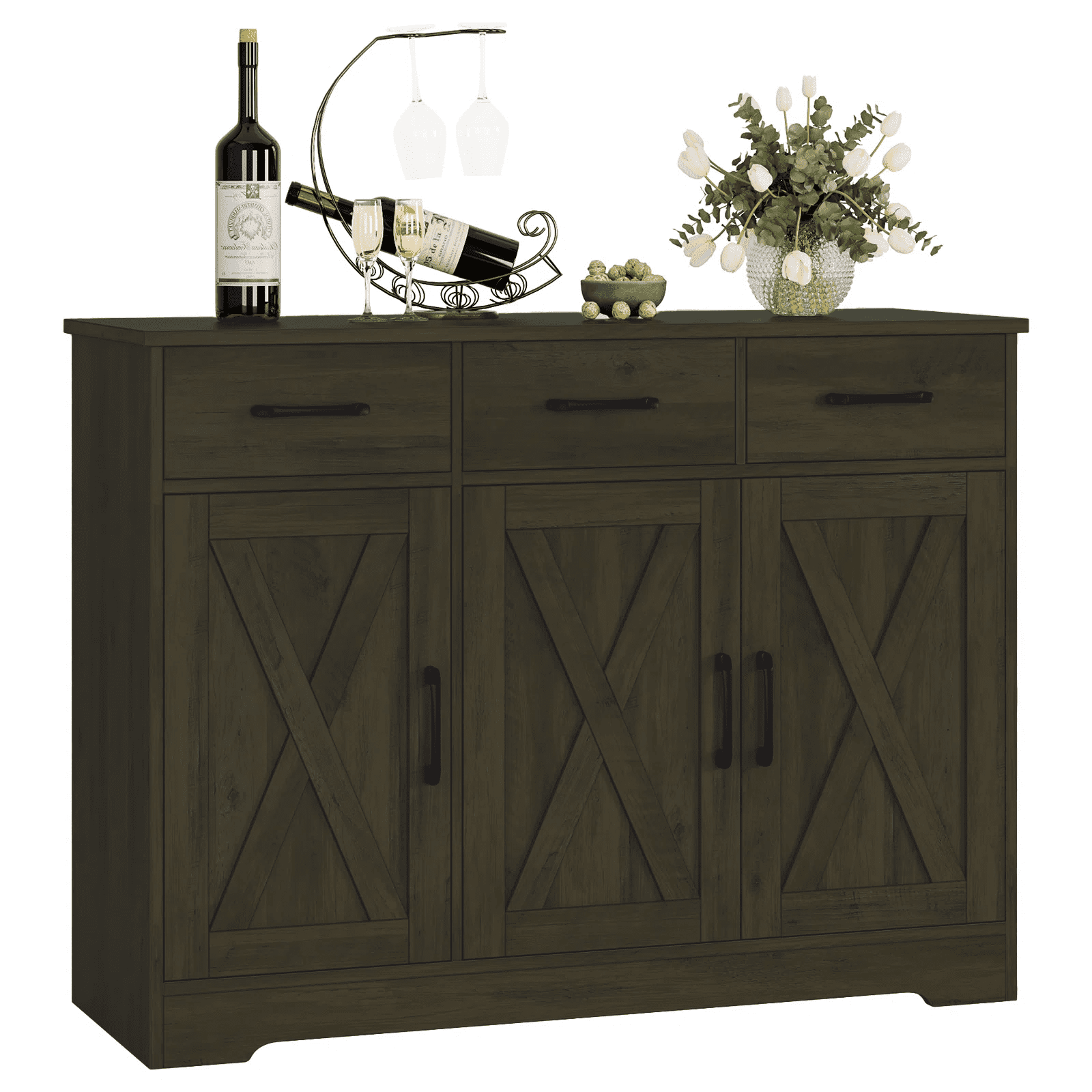 Homfa 42.5’’ Kitchen Buffet Sideboard Cabinet, 3 Drawers Farmhouse Storage Cabinet with ...