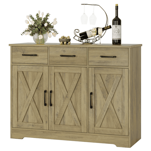 Homfa 42.5’’ Kitchen Buffet Sideboard Cabinet, 3 Drawers Farmhouse ...