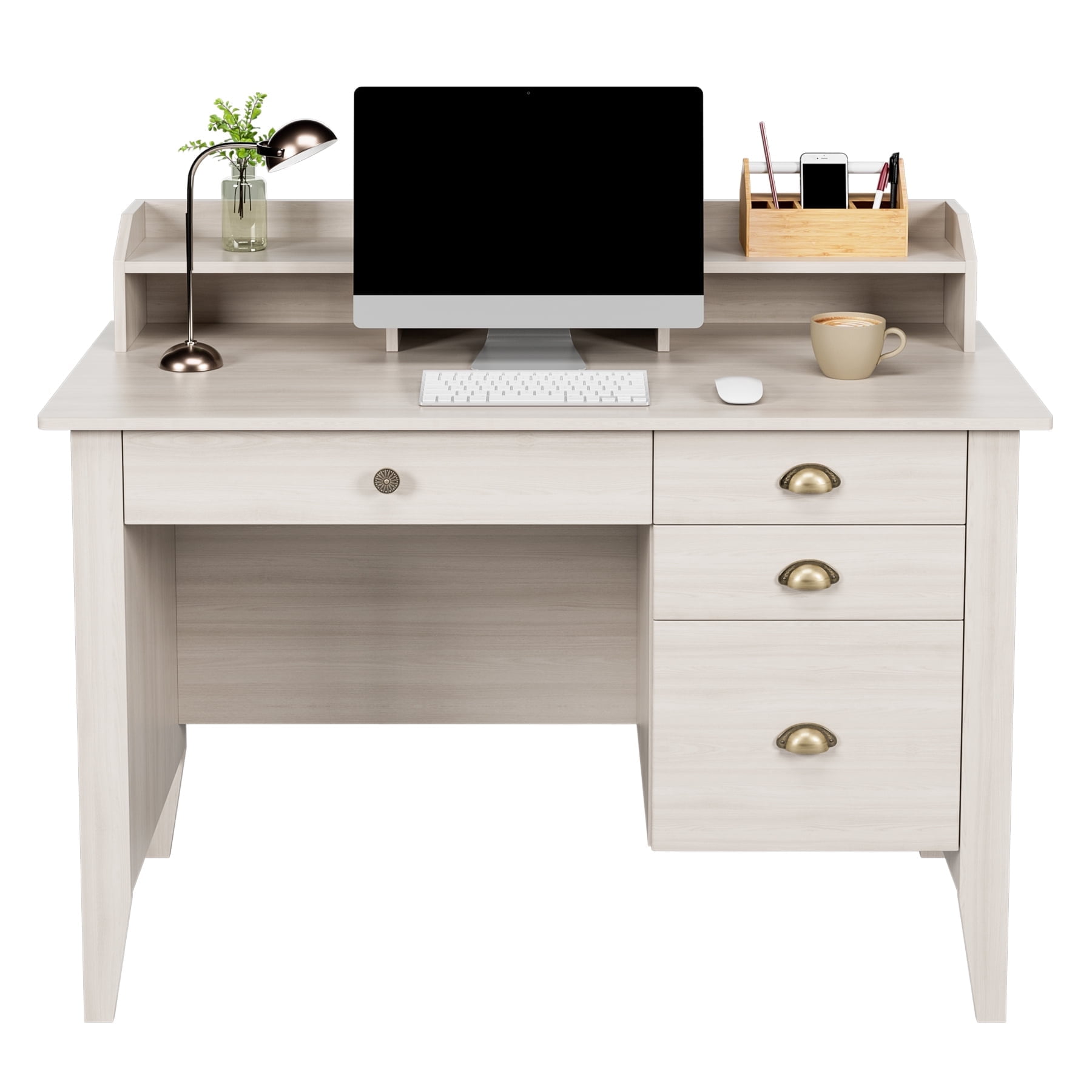 Homfa Dorm Study Desk, 47in - Oak White, 4 Drawers, Hutch Shelf, Sturdy ...