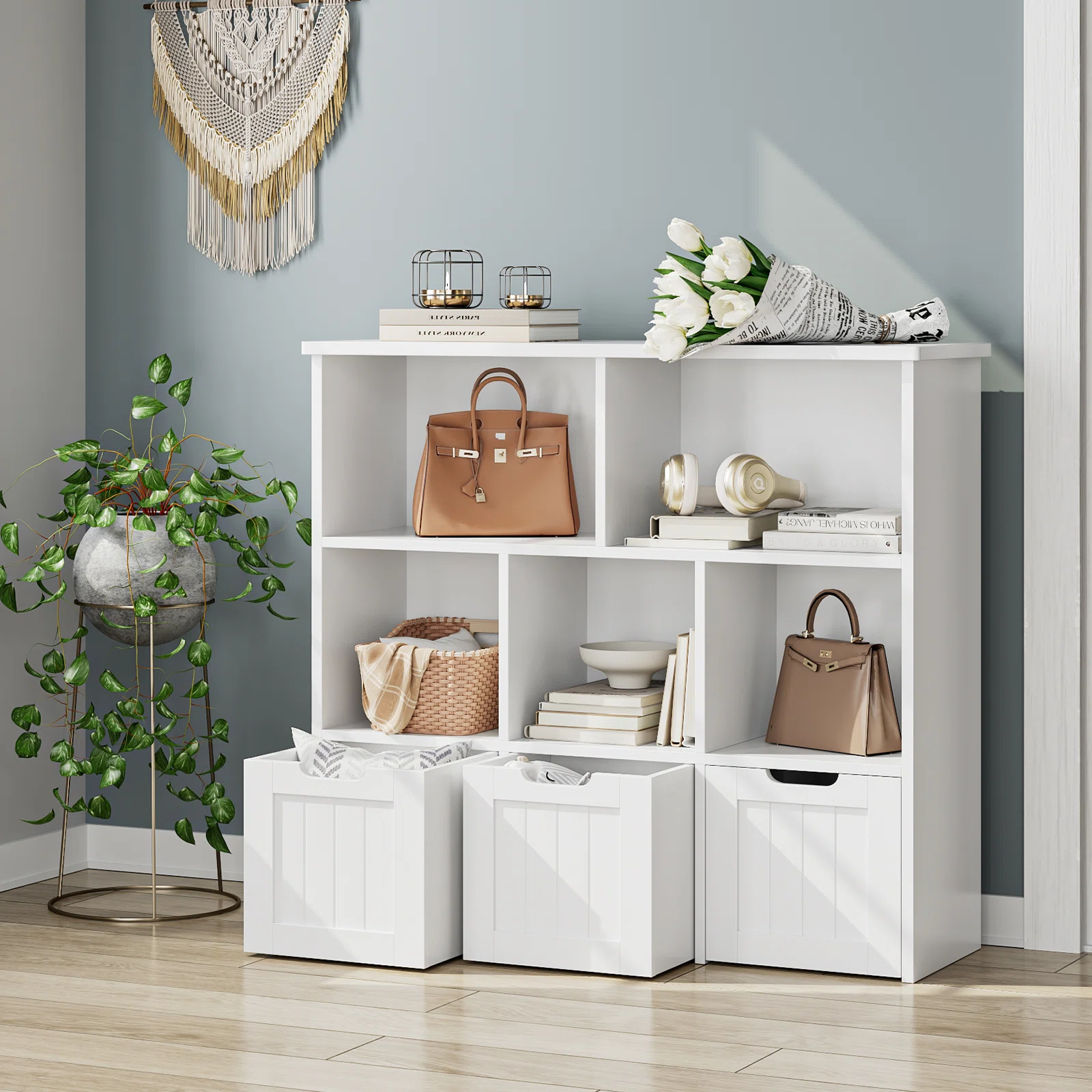 Better Homes & Gardens 8-Cube Organizer with Metal Base, Vintage Walnut ...