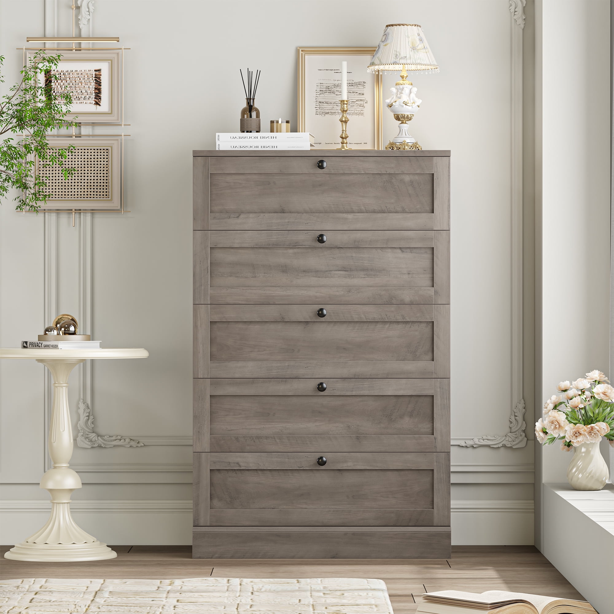 Homfa 5 Drawer Bedroom Dresser, Modern Farmhouse Vertical Dresser ...