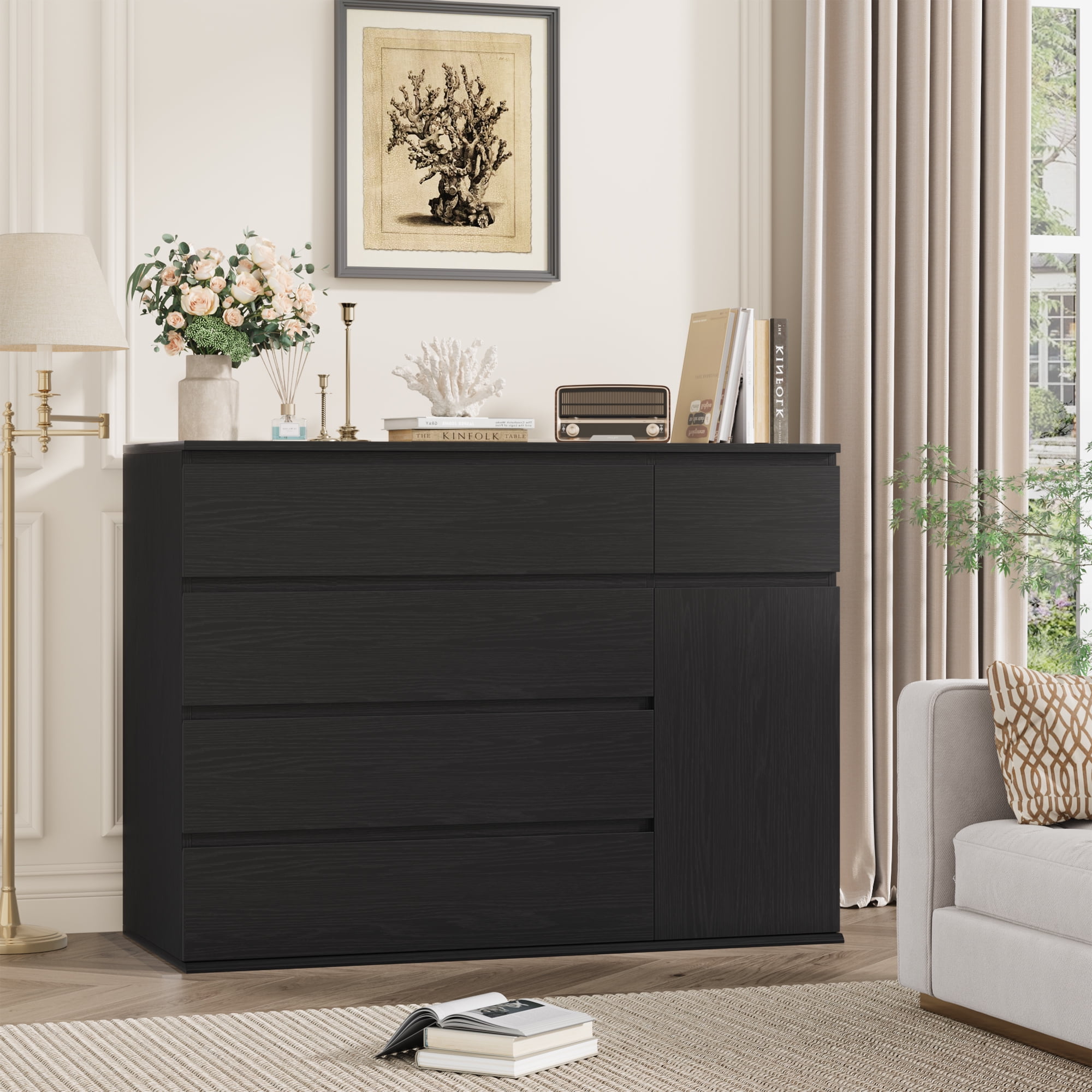 Homfa 5 Drawer Dresser, Modern Accent Storage Cabinet for Small Spaces ...
