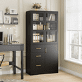 "Homfa 5 Shelf Bookcase, Wooden Storage Cabinet with Drawers & Doors ...