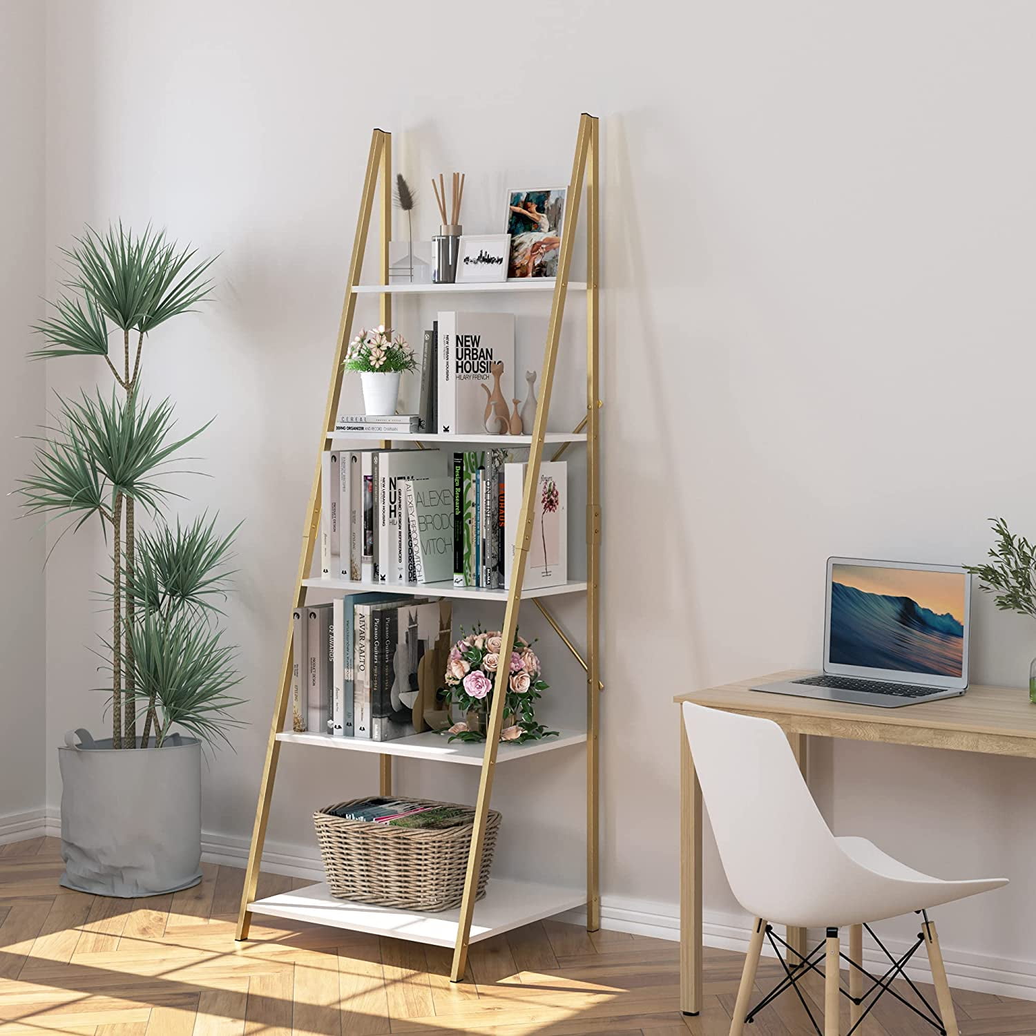 Homfa 3 Drawers Ladder Bookshelf, 3 Tier Open Storage Shelves for ...