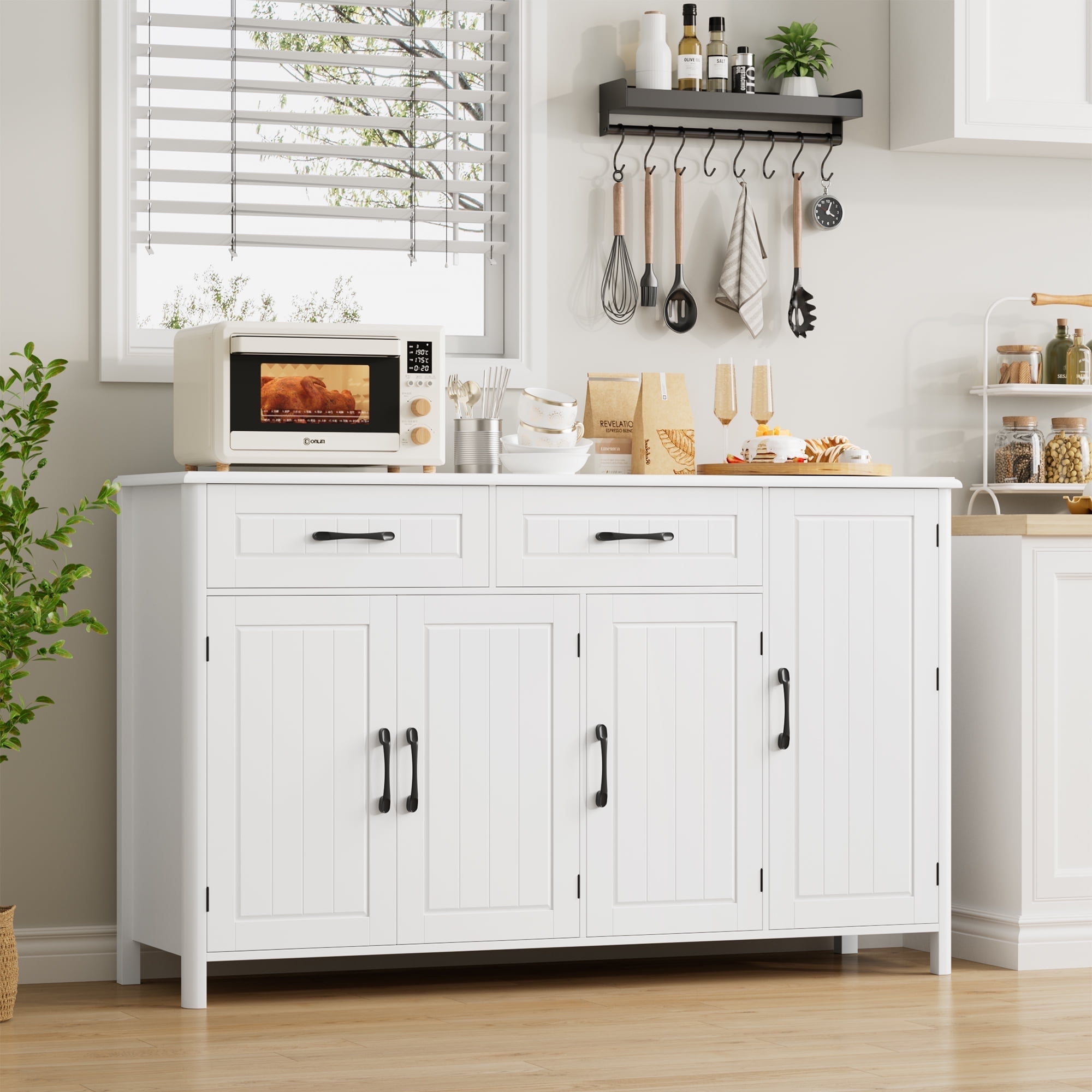 Homfa 55.1" W Kitchen Buffet Cabinet with 2 Drawers,4 Doors Farmhouse ...