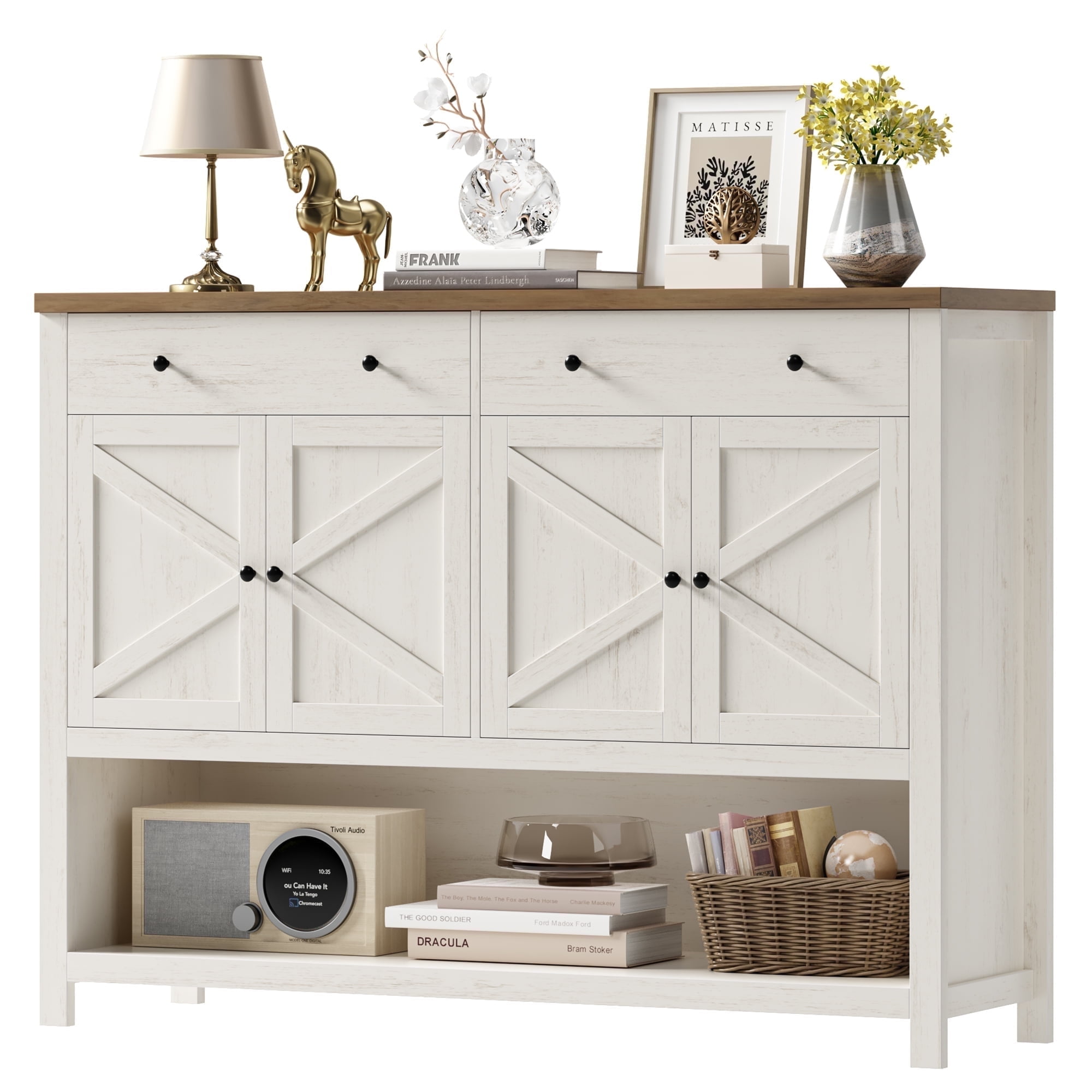 Homfa 55.1" W Farmhouse Console Table with 2 Drawers, Entryway Sofa ...