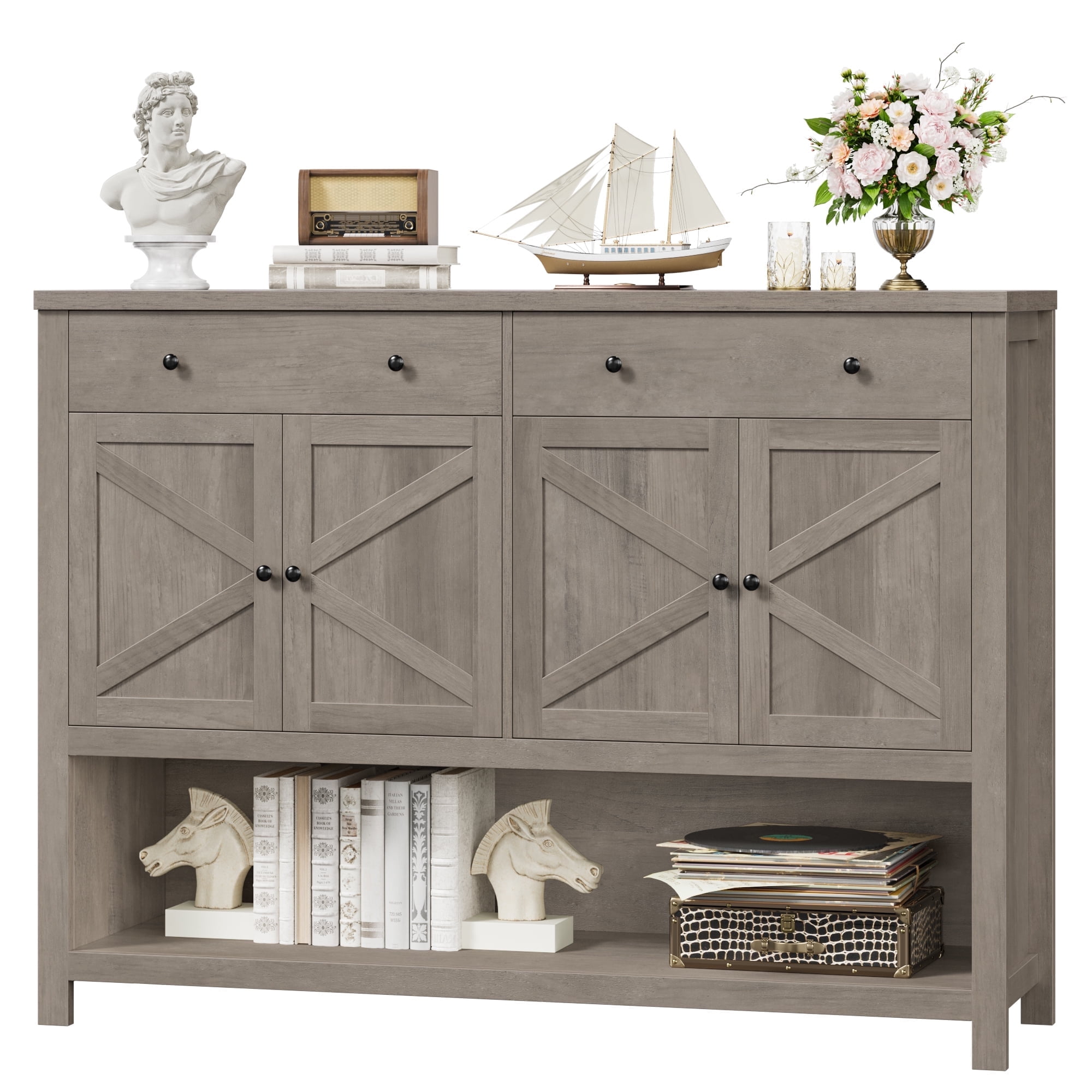 Homfa 55.1" W Farmhouse Console Table with 2 Drawers, Entryway Sofa ...