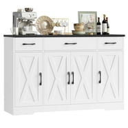 Homfa 42.5'' Kitchen Buffet Sideboard Cabinet with 3 Drawers Farmhouse Barn Doors Wood Coffee ...