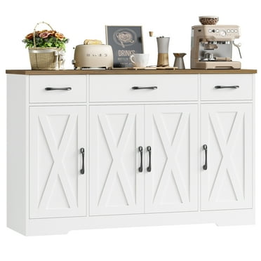 Homfa 42.5‘’ Kitchen Buffet Sideboard Cabinet, 3 Drawers Farmhouse Coffee Bar Storage Cabinet ...