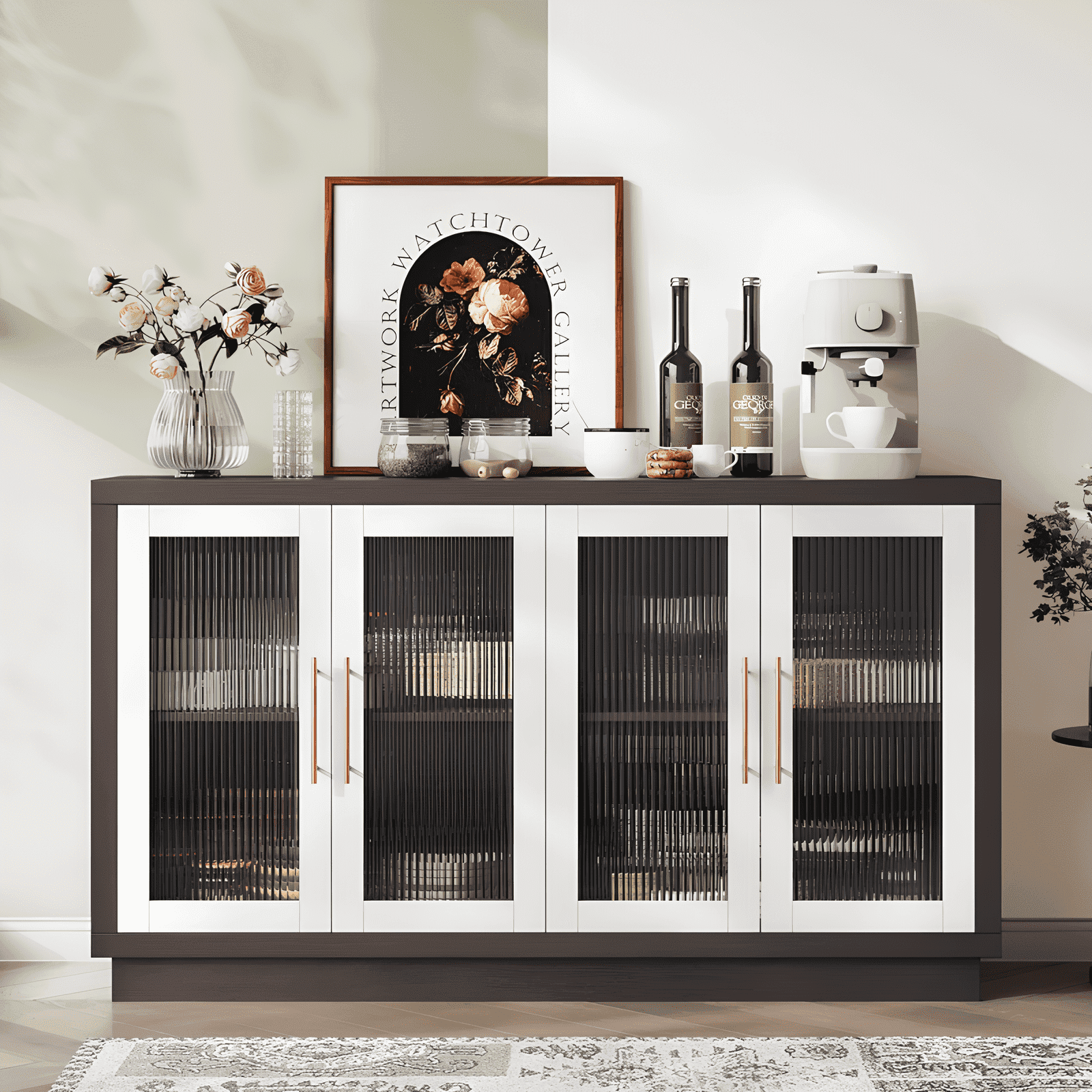 Homfa Modern Sideboard Buffet with Glass Doors, Accent Cabinet Console ...