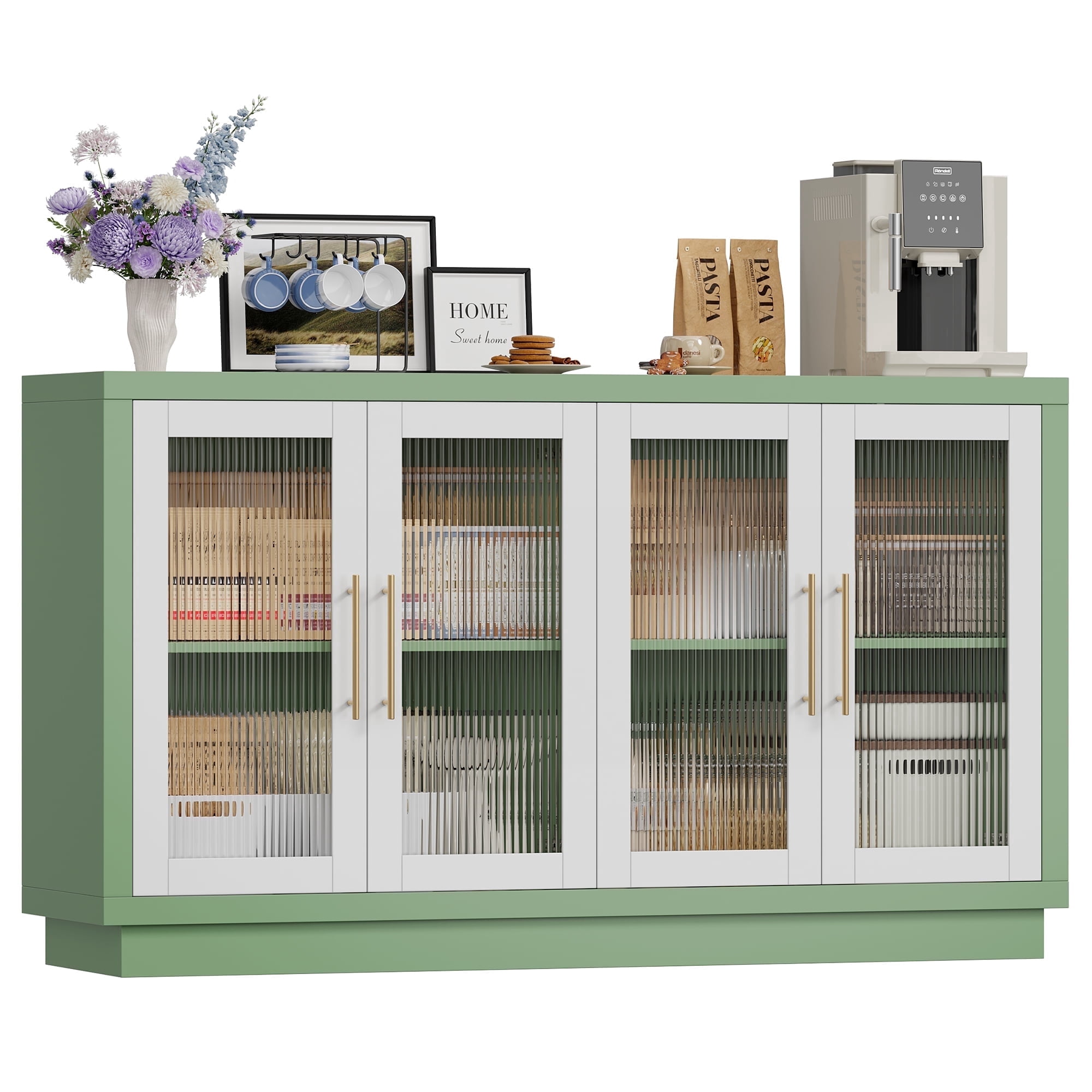 Homfa 55.1"W Modern Sideboard Buffet with Fluted Glass Doors, Accent ...