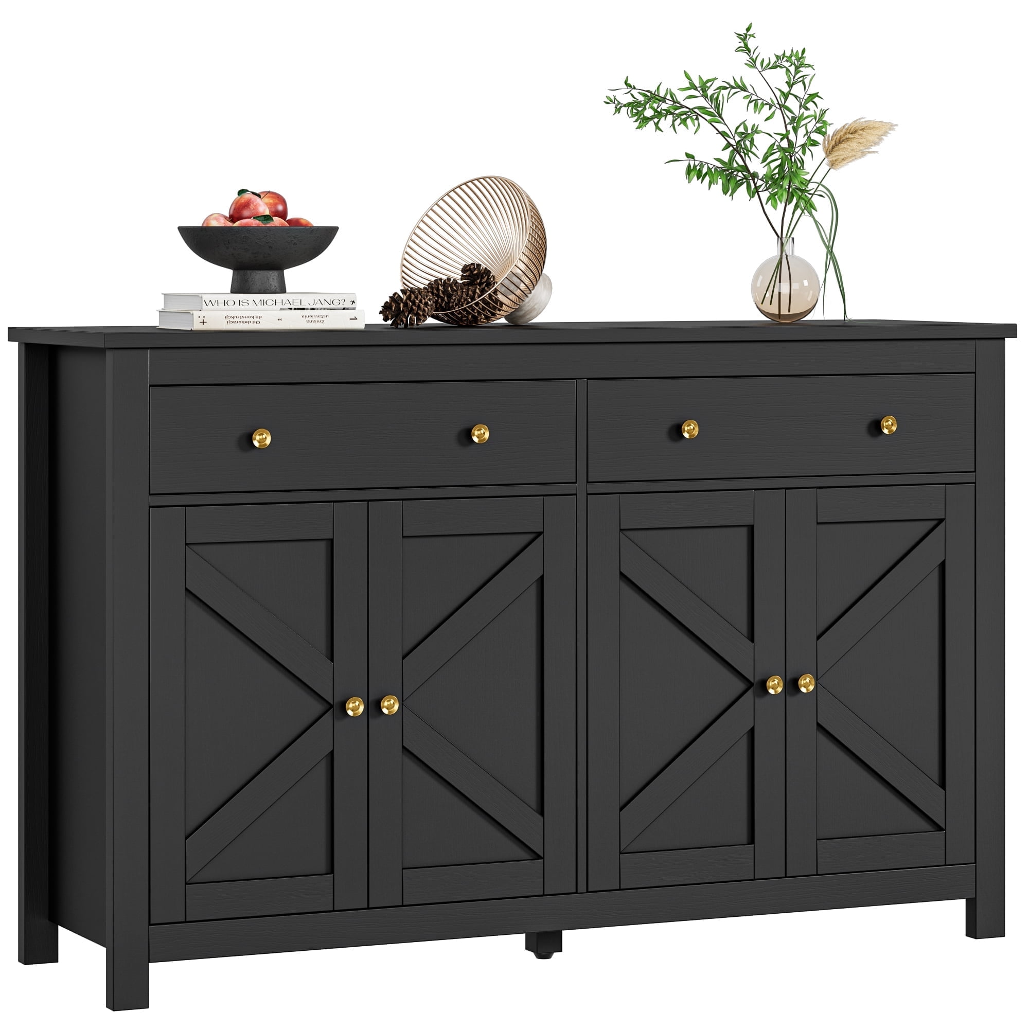 Homfa Farmhouse Black Kitchen Sideboard Buffet Cabinet with 2 Drawers ...