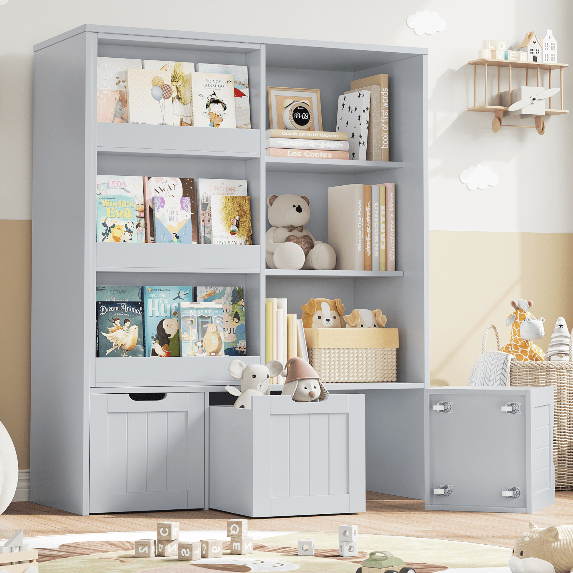 Homfa 6 Cube Toy Storage Organizer with Sliding Rack, Kids Bookcase and ...