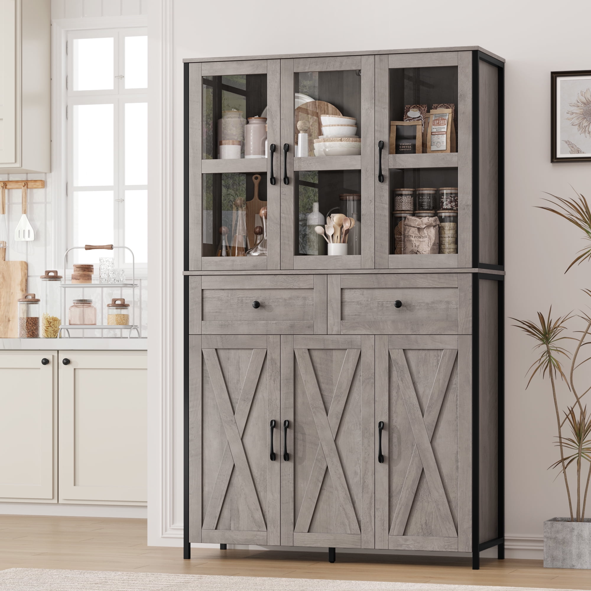 Homfa 6 Doors Large Kitchen Pantry with 2 Drawers & Adjustable Shelves ...