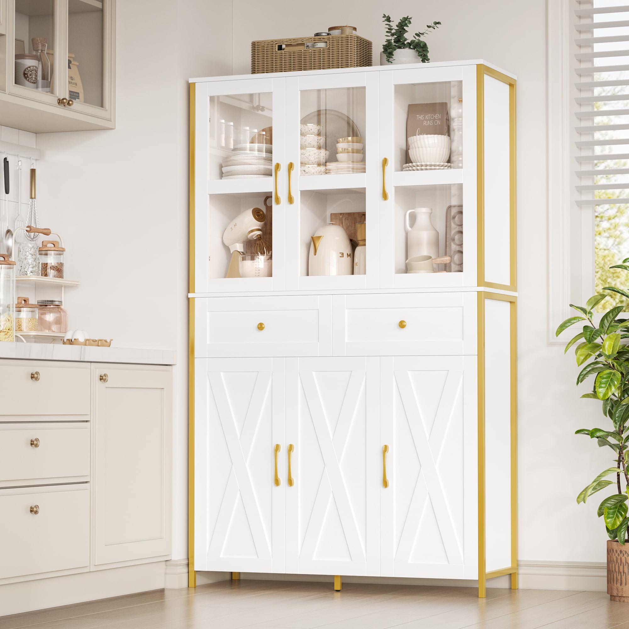 Homfa 6 Doors Large Kitchen Pantry with 2 Drawers & Adjustable Shelves ...