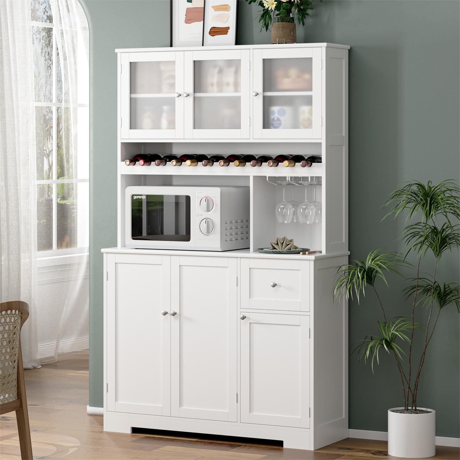 Homfa 6 Doors Large Pantry Cabinet with Microwave Shelf & Wine Rack, 70 ...