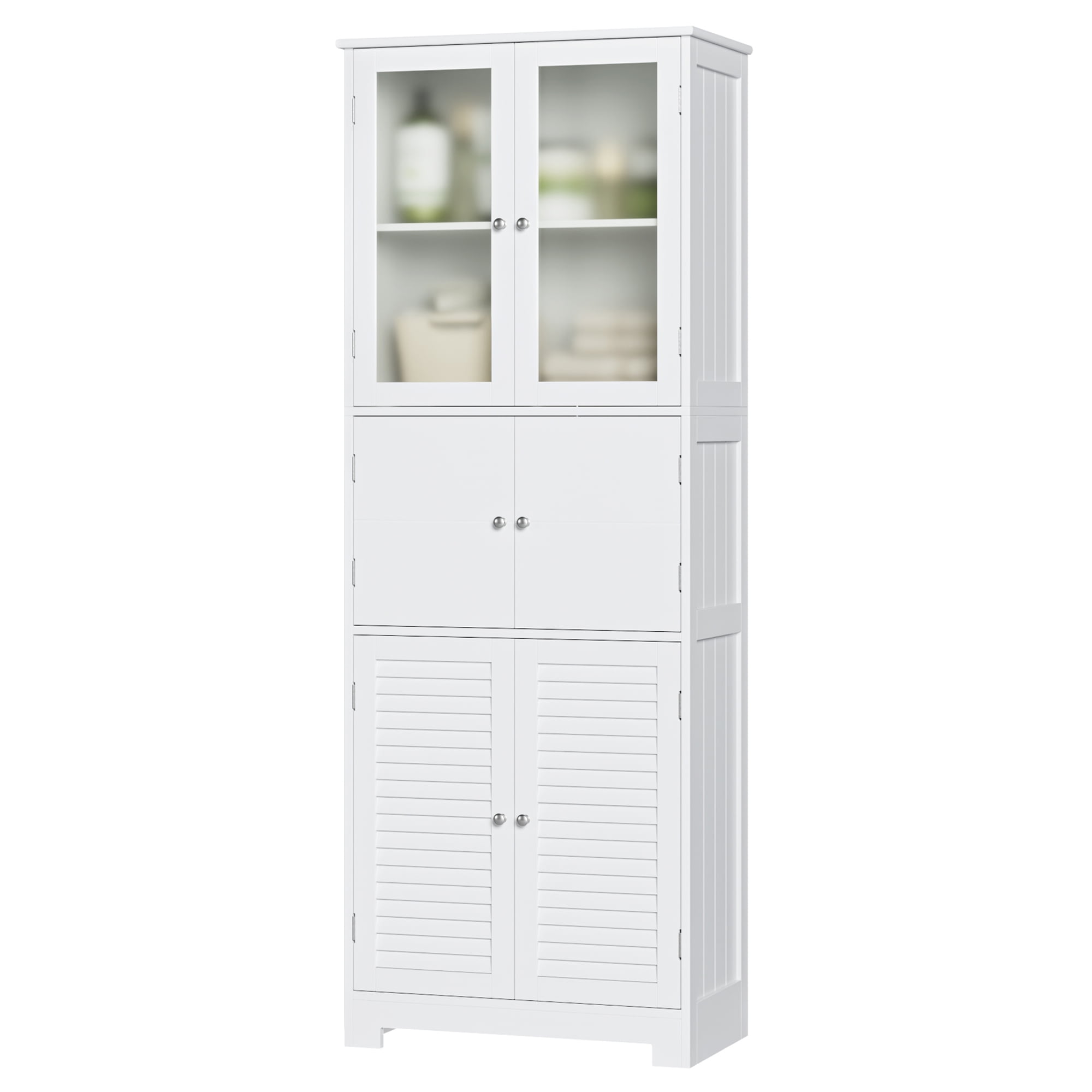 Linon Harding 6-Shelf Single Door Bathroom Cabinet, Natural Bamboo ...
