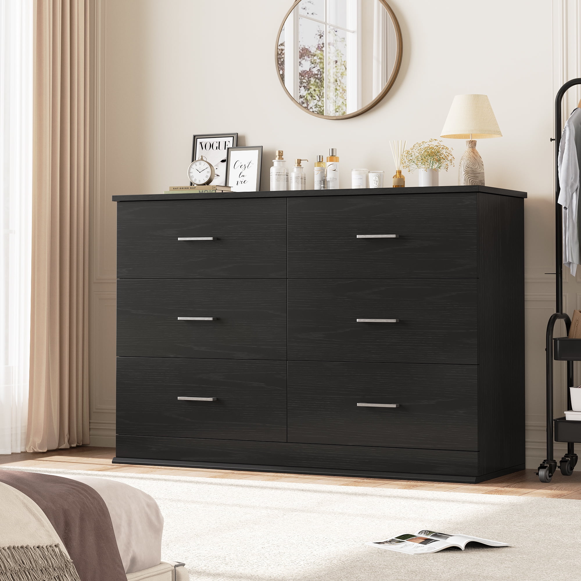 Homfa 6 Drawer Double Dresser for Bedroom, Modern Wood Chest of Drawers ...