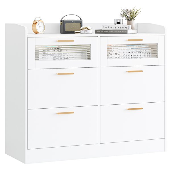 Homfa 6 Drawer Double Dresser with Fence, White Chest of Drawers with ... Homfa 6 Drawer Double Dresser with Fence, White Chest of Drawers with ...