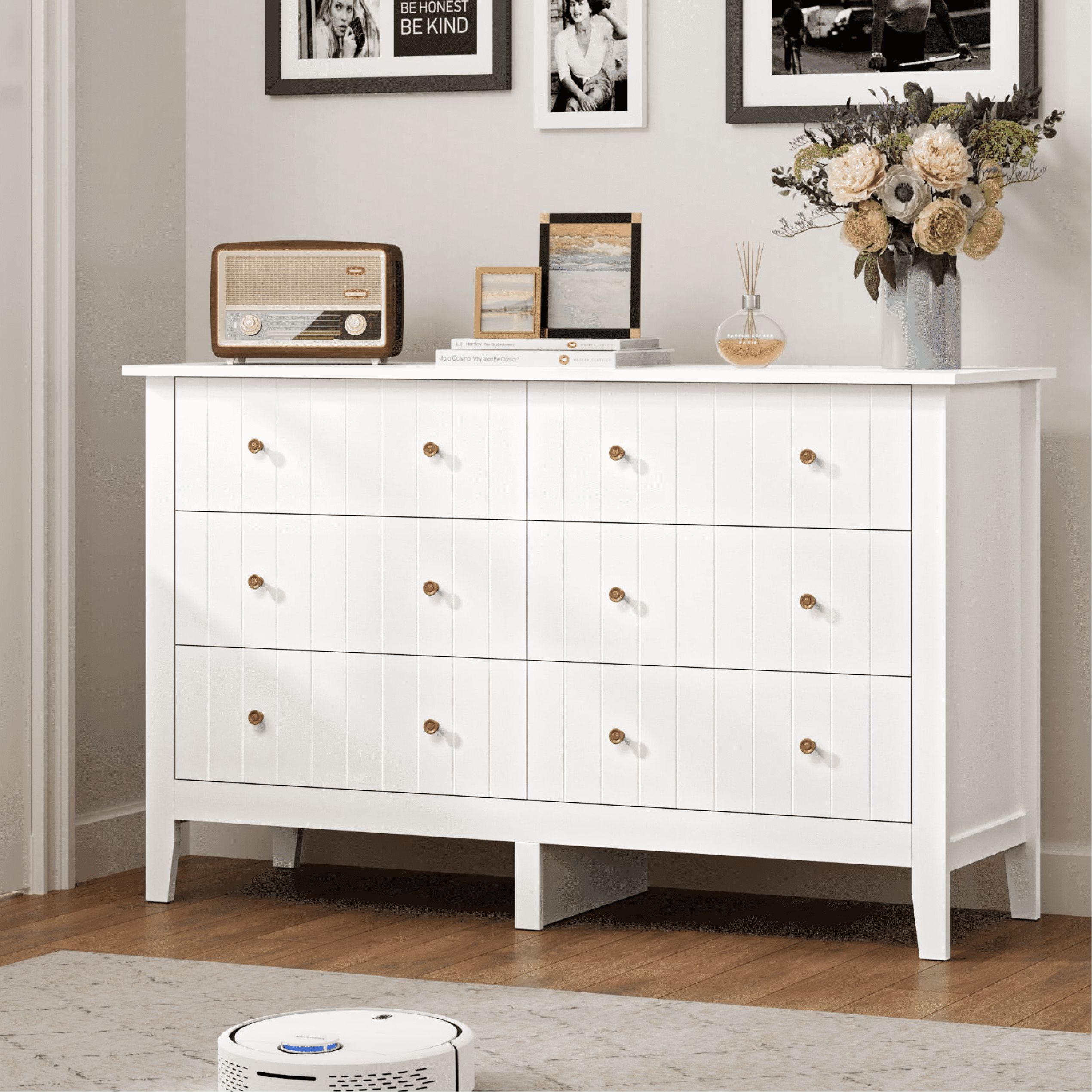 EUROCO 48" Longer 6 Drawer Dresser Elegant Storage Cabinet with Metal ...