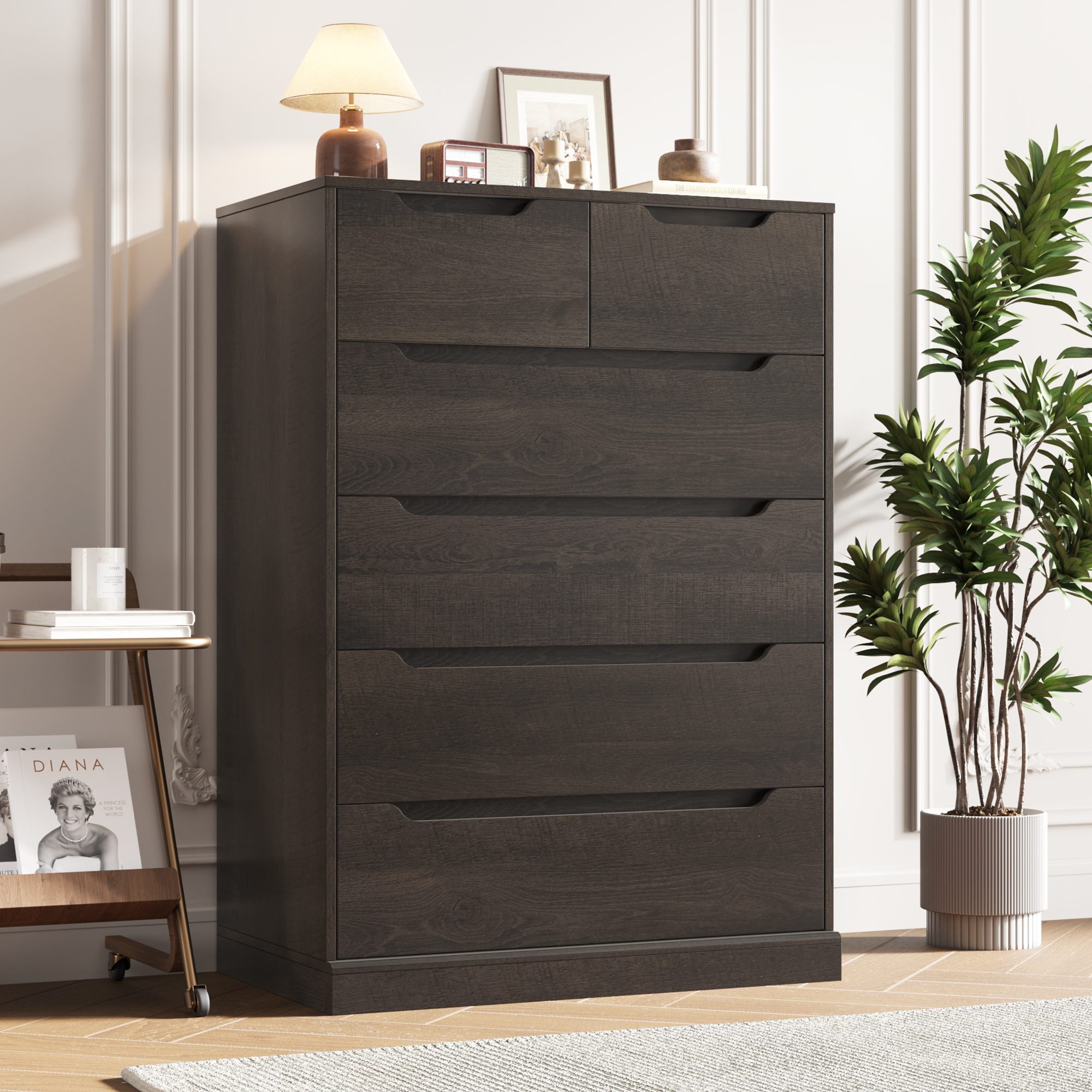 Ubesgoo 7 Drawers Vertical Dresser Storage, Classic Wood Brown ...