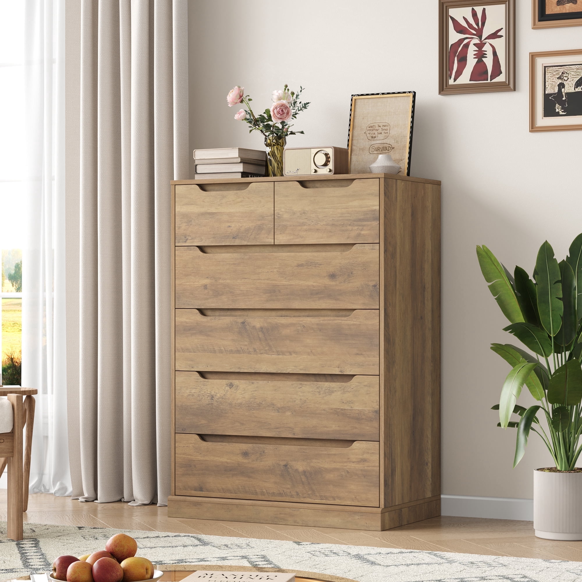 Homfa 6 Drawer Dresser for Bedroom, Vertical Chest of Drawers Wood ...