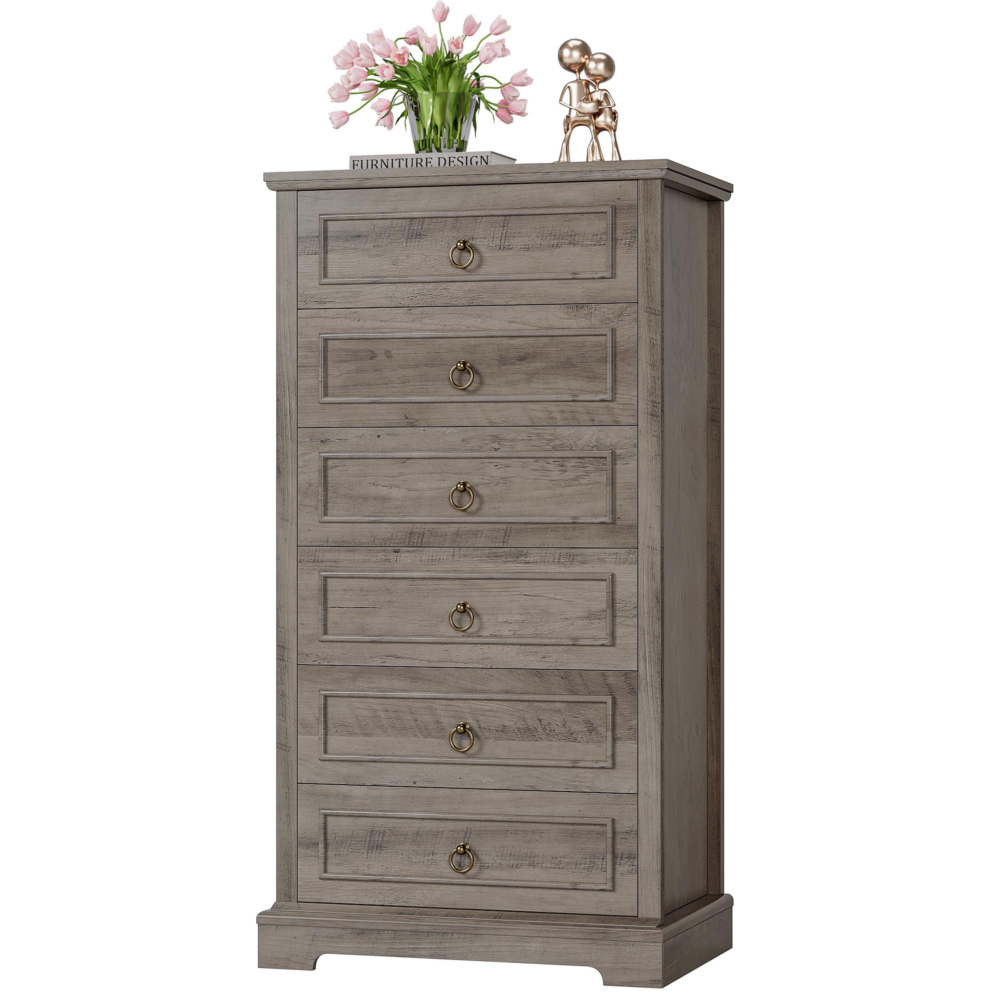 Evolur Aurora 6 Drawer Tall Chest, Akoya Grey Pearl, Spacious Drawers ...