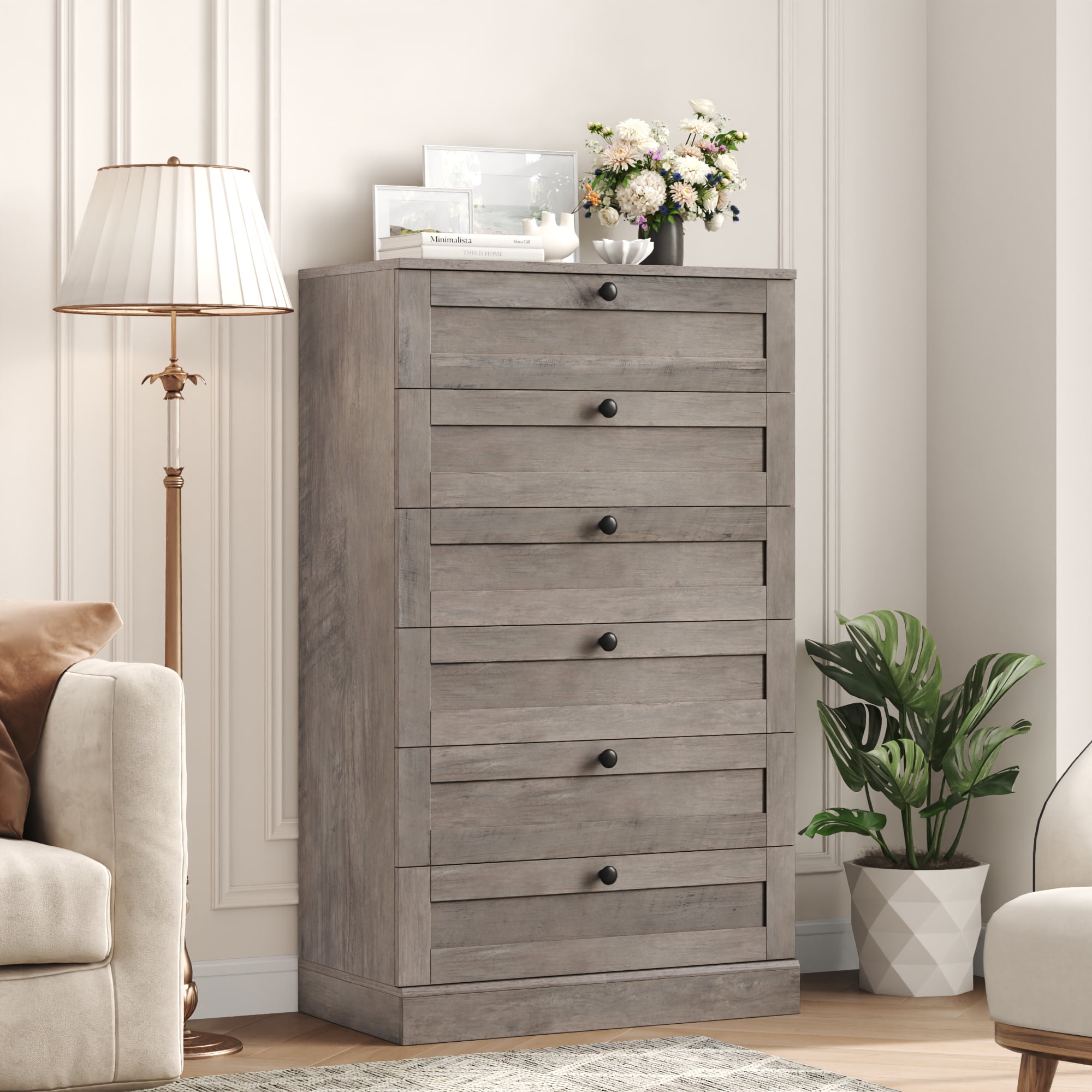Homfa 6 Drawer Vertical Dresser for Bedroom, Modern Chest of Drawers ...