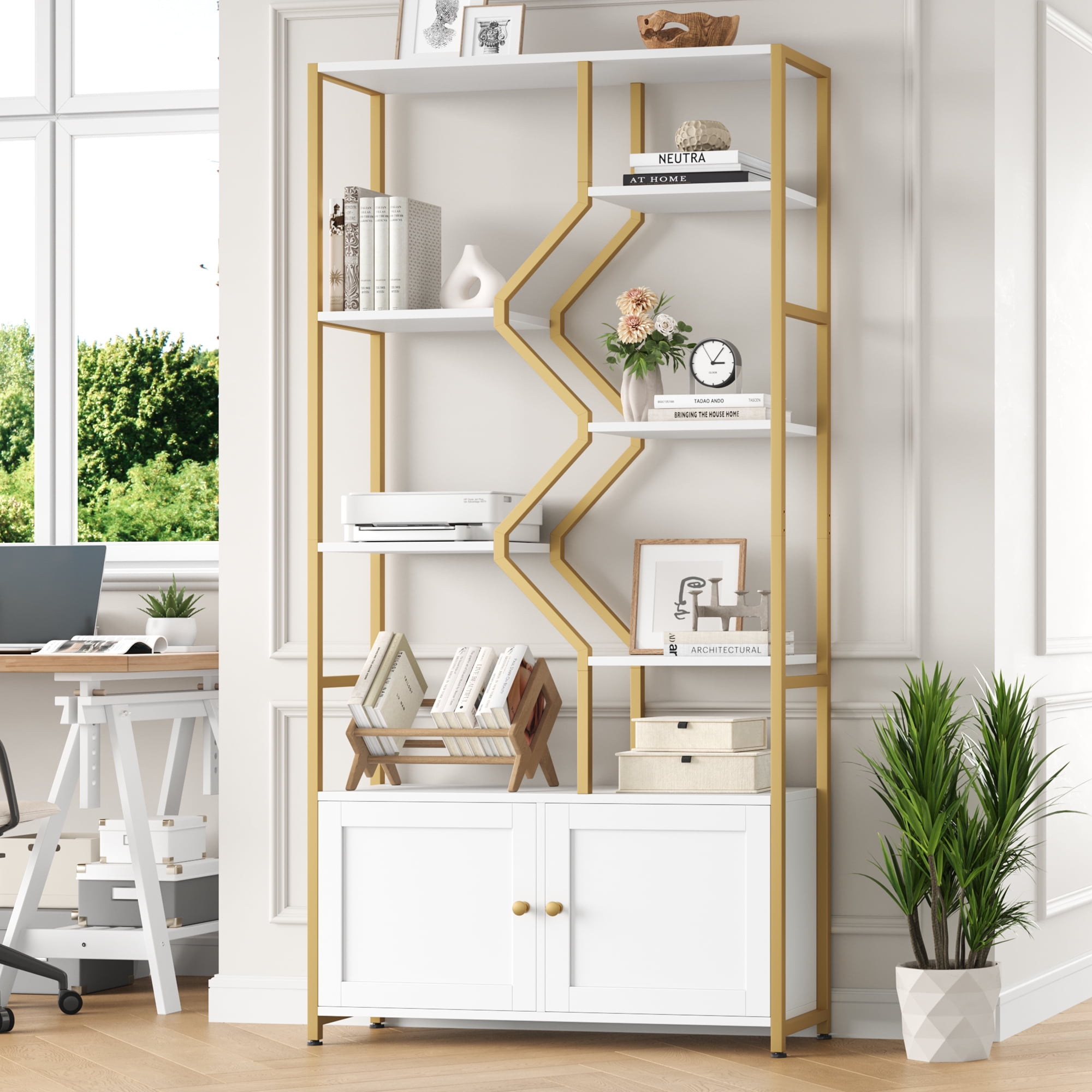 Homfa 6-Tier Industrial Bookshelf, Freestanding Tall Bookshelves with 5 ...