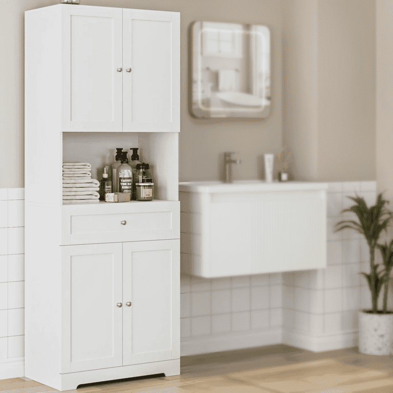 Tall bathroom cupboard white store