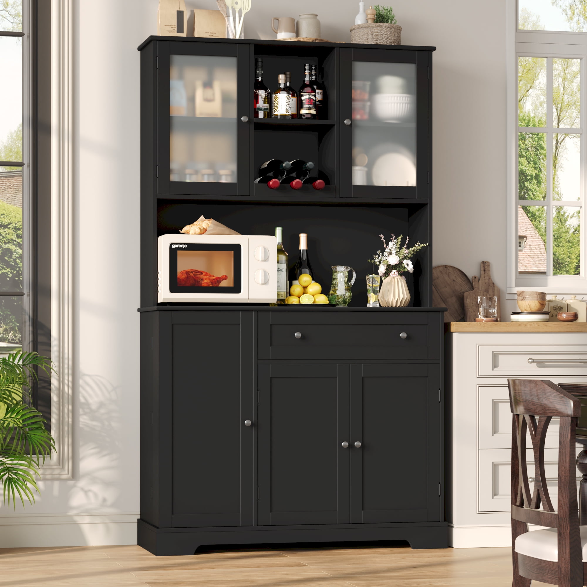 Homfa 68''H Pantry Cabinet with Wine Rack, 5 Doors Kitchen Storage ...