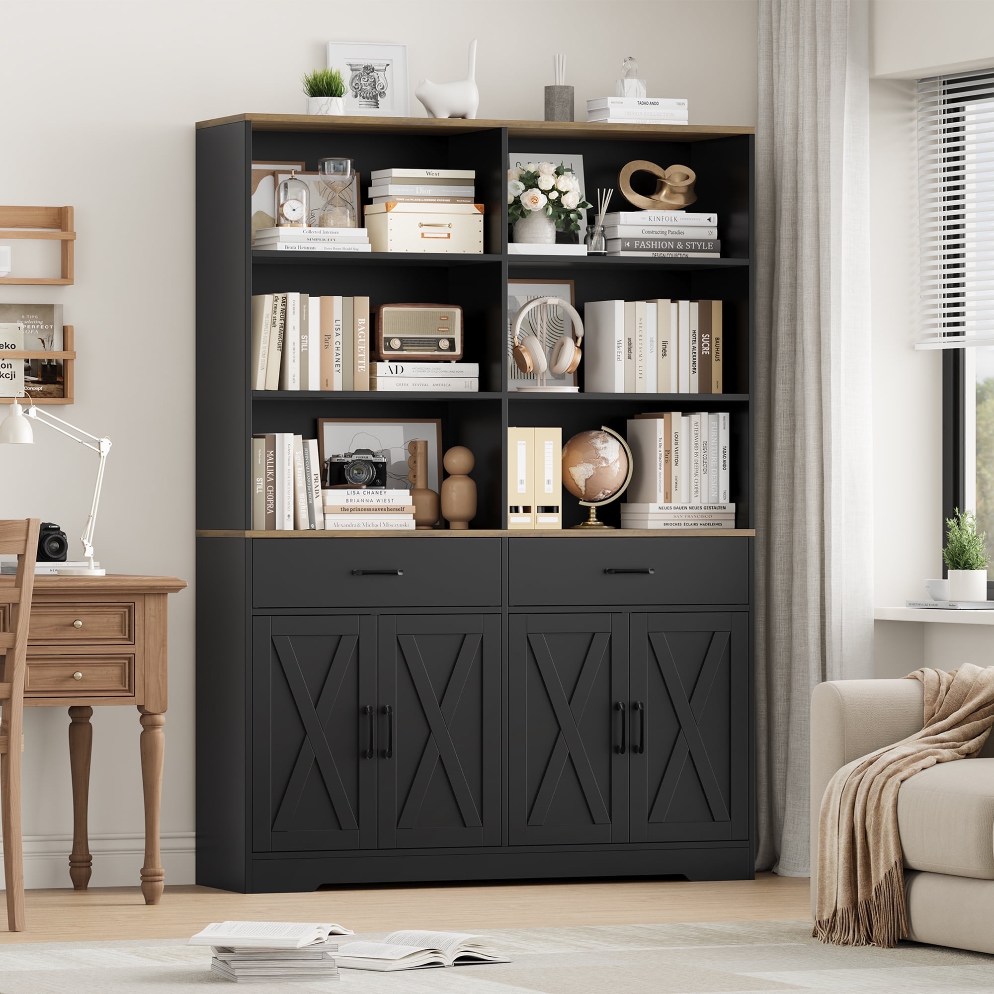 Homfa 69'' Tall Bookcase with 2 Drawers, 6-Tier 6 Cubes Display ...