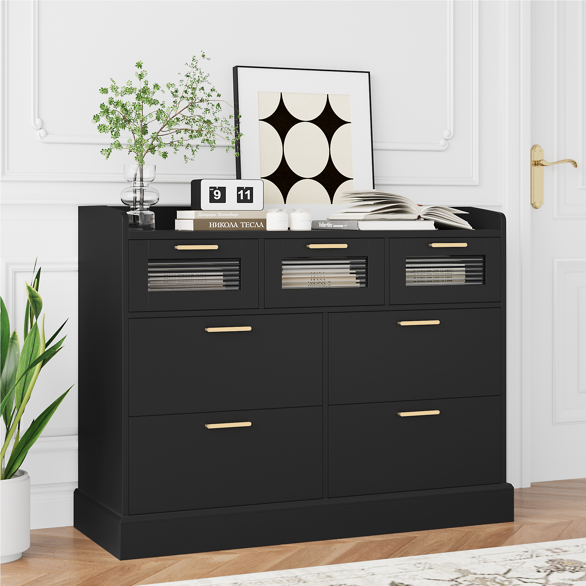 Hodedah 7 Drawer Dresser with Two Locks, Mahogany - Walmart.com