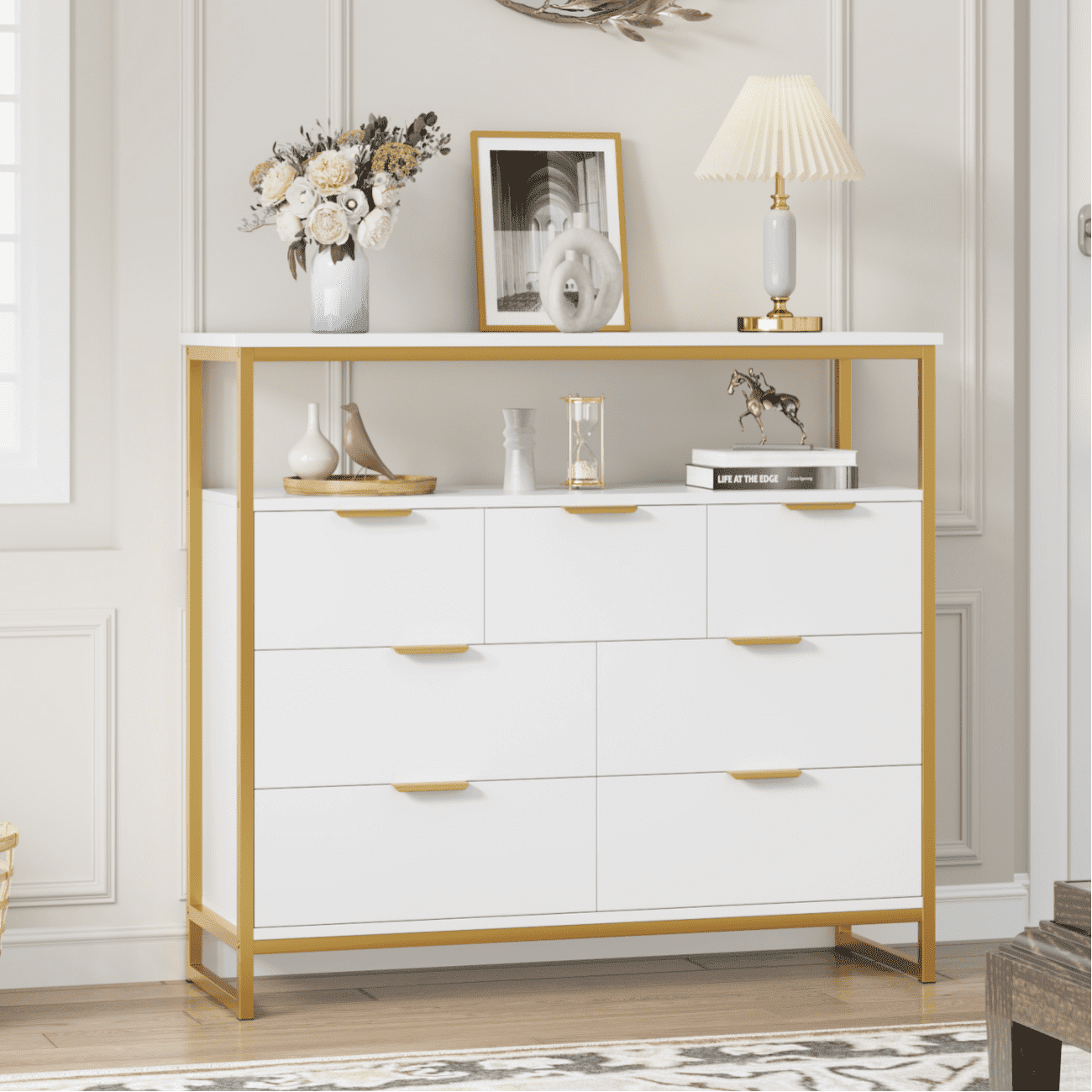 Homfa 7 Drawer Dresser for Bedroom, Modern Sturdy Metal Frame Wood ...