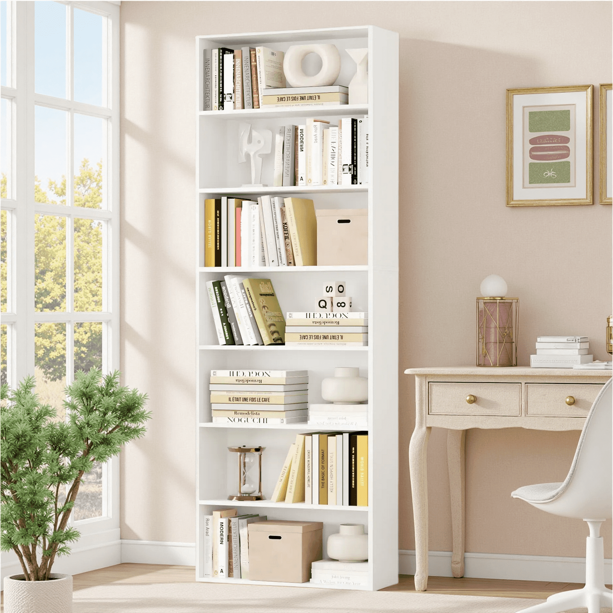 Homfa, Tall Bookcase, 82" H, 7-Tier Open Shelves White - Walmart.com